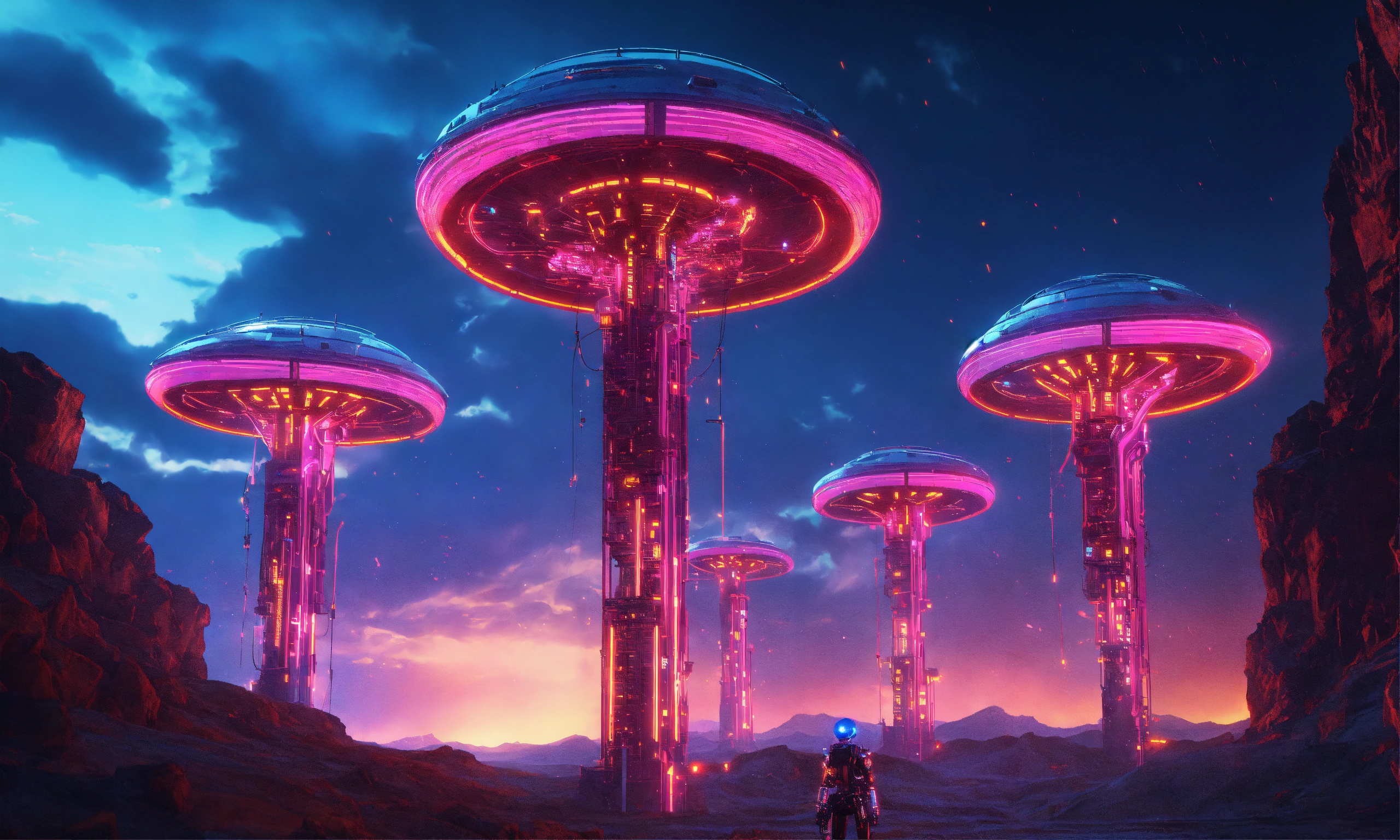 Lexica - Group of 5 cybernetic beings flying in the sky with robotic ...