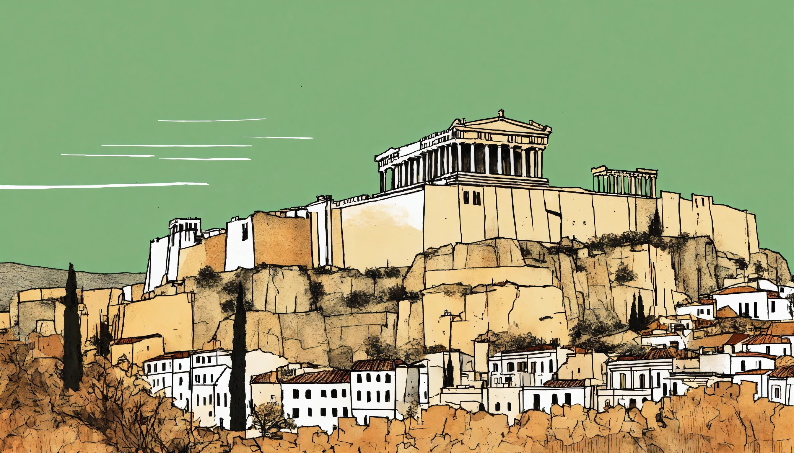 Lexica - Beautiful pen and ink sketch of acropolis, athens, minimalist ...