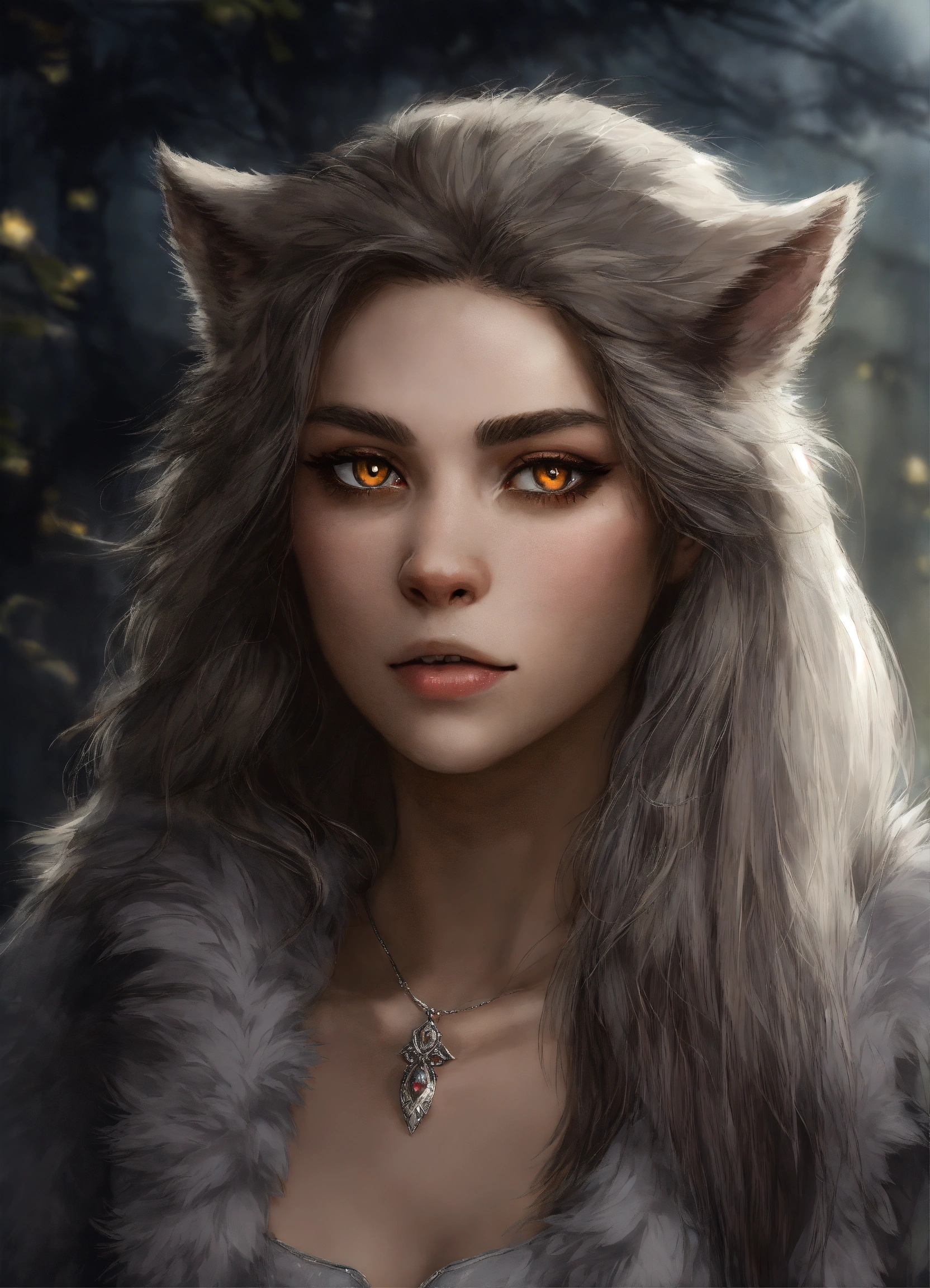 Lexica - A werewolf, female , grey fur, hazel eye