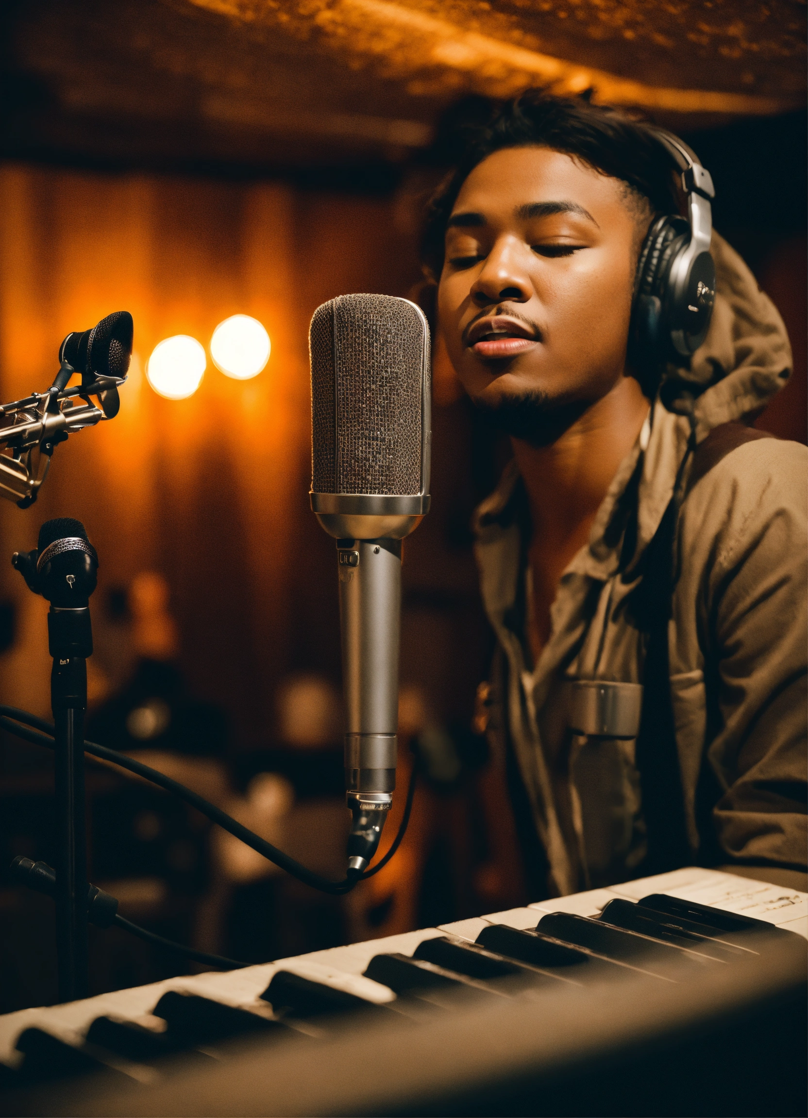 Lexica - Soulful Crooner holding the mic in the studio.