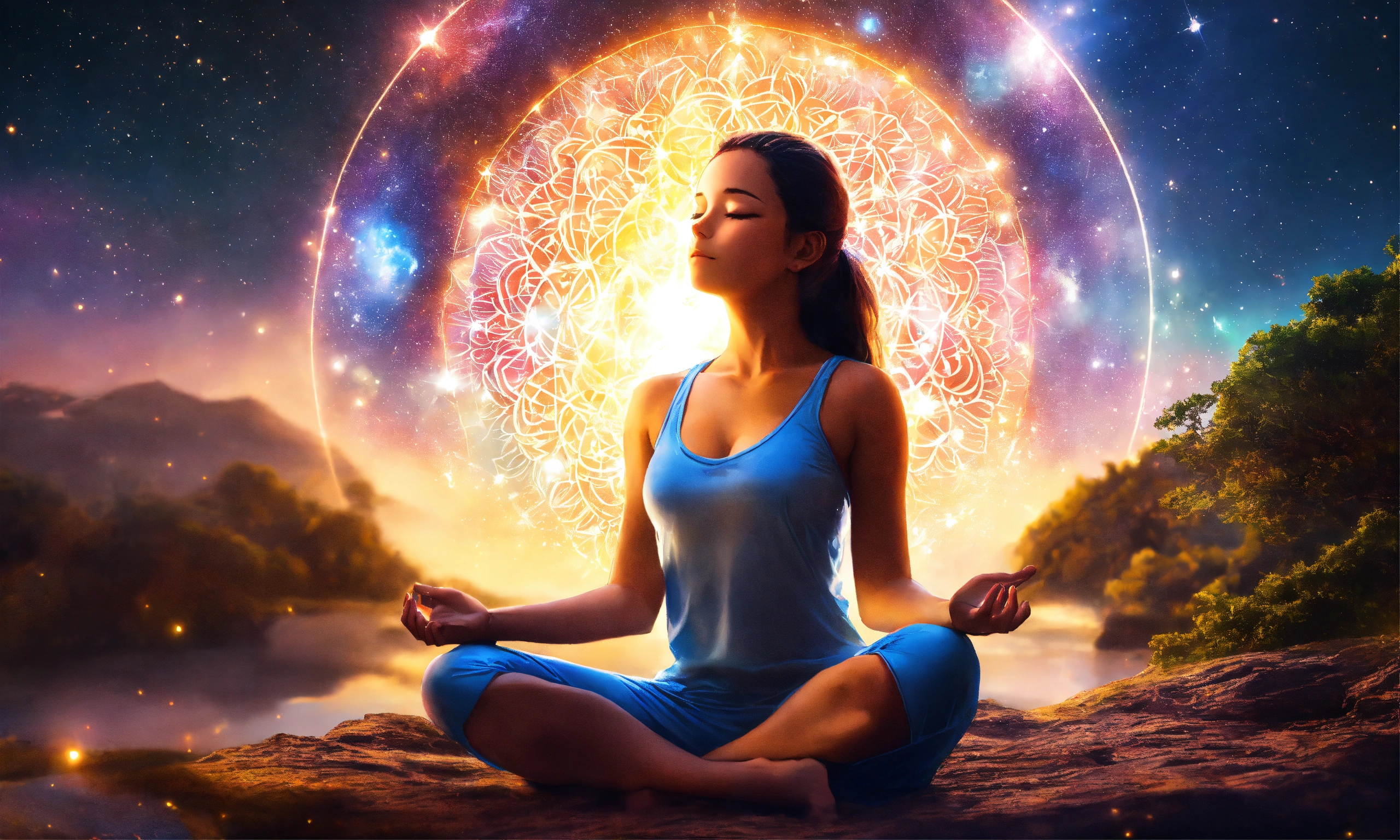 Lexica - A beautiful girl meditating in mesmerizing Universe with ...