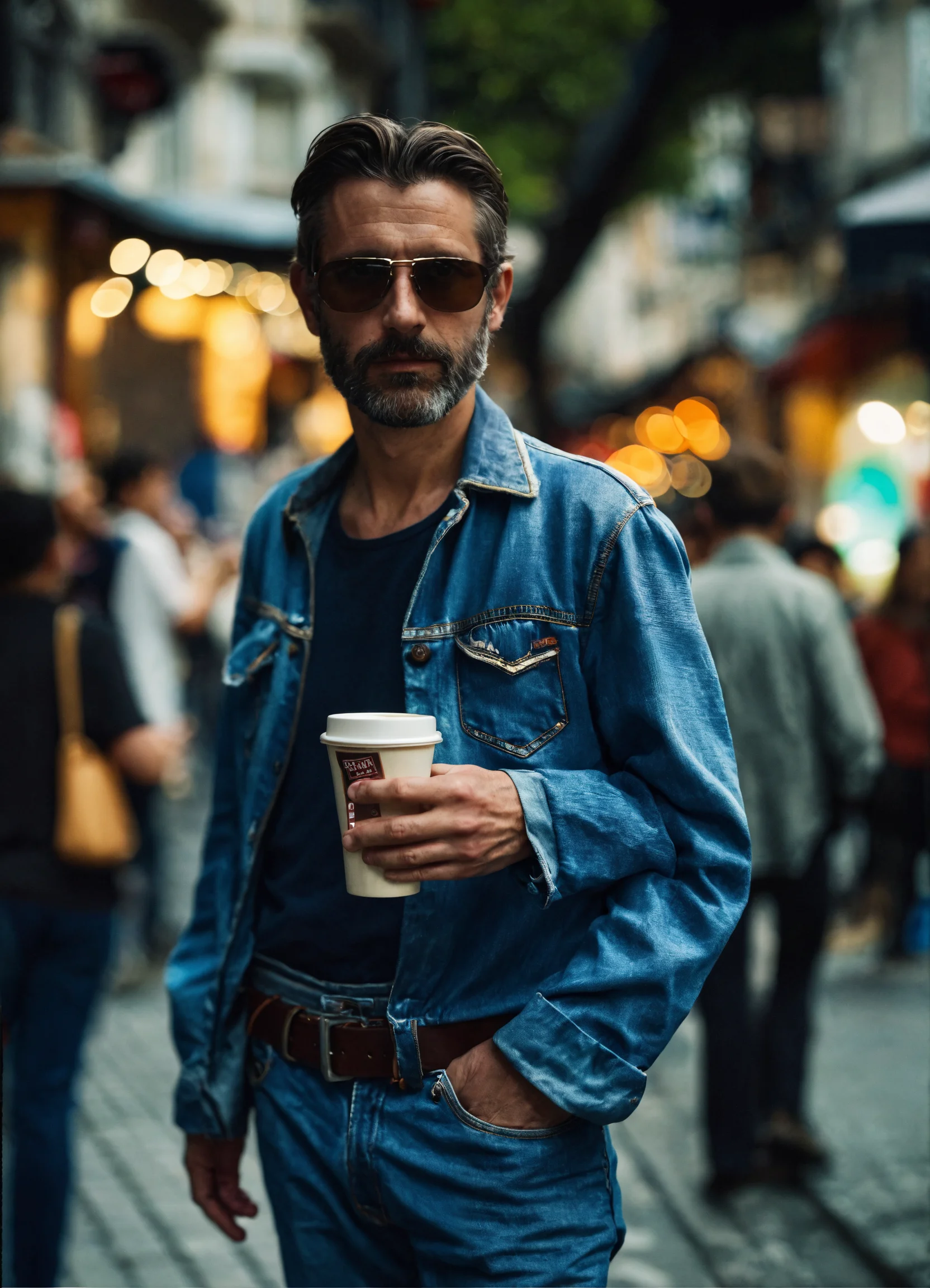 Lexica - A american white man aged 30s wears a denim trousers designed ...