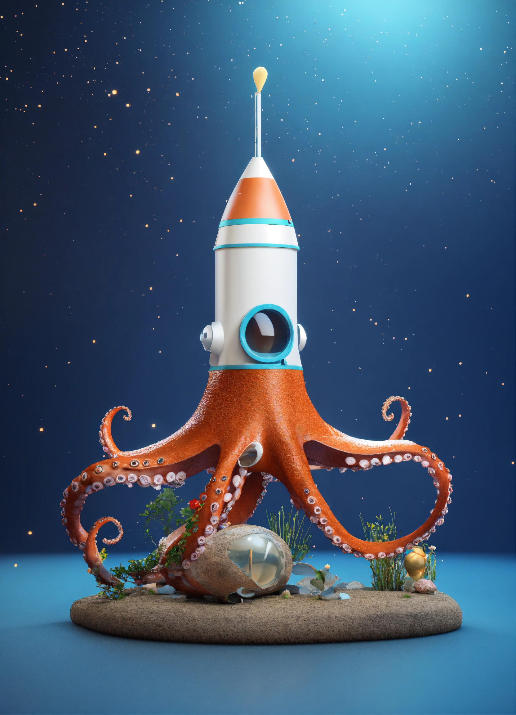 Lexica - An octopus holding a space rocket, 3d blender