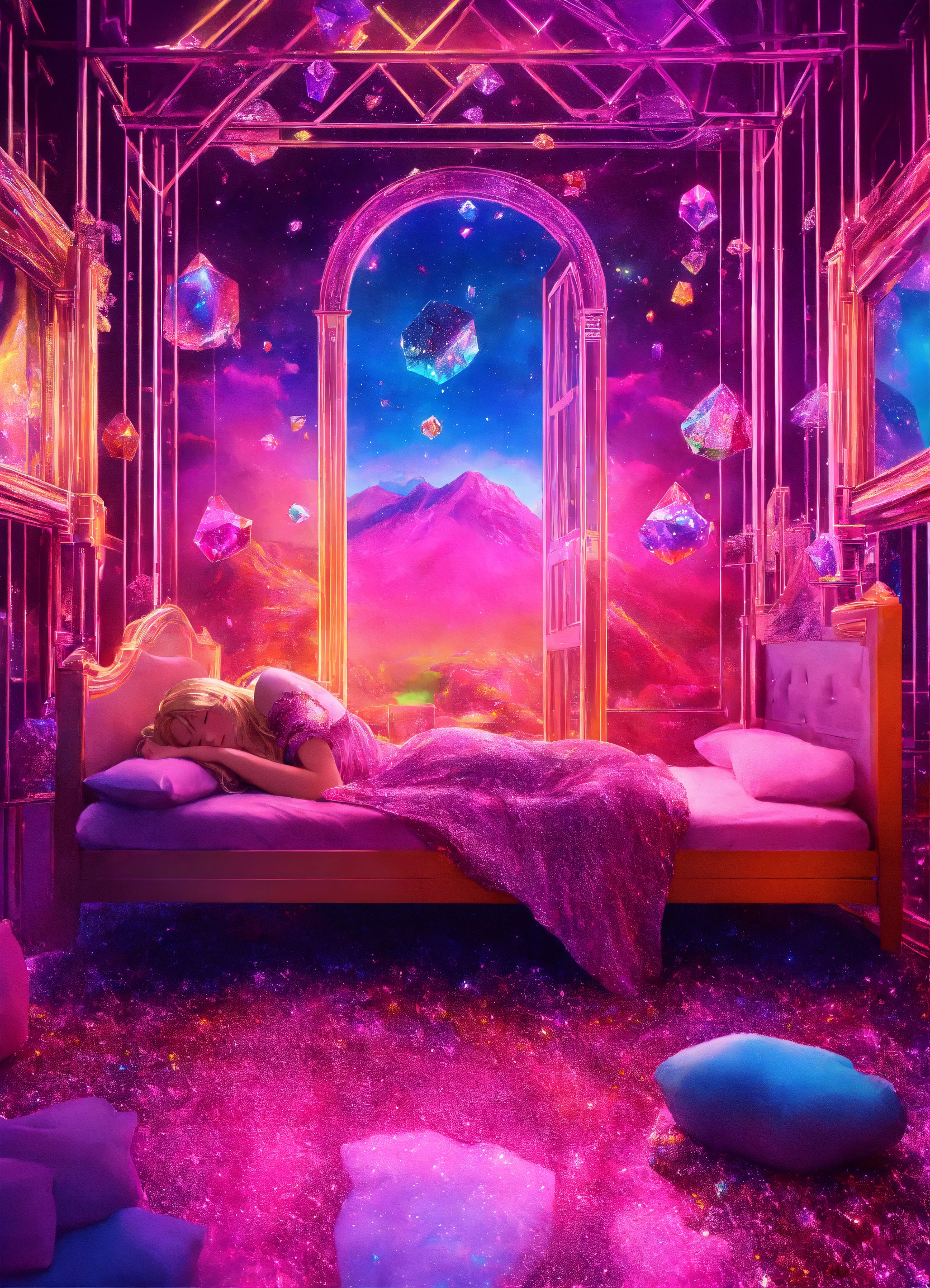 Lexica - A crystal blonde diamond dmt Rapunzel sleeping in a DMT ...