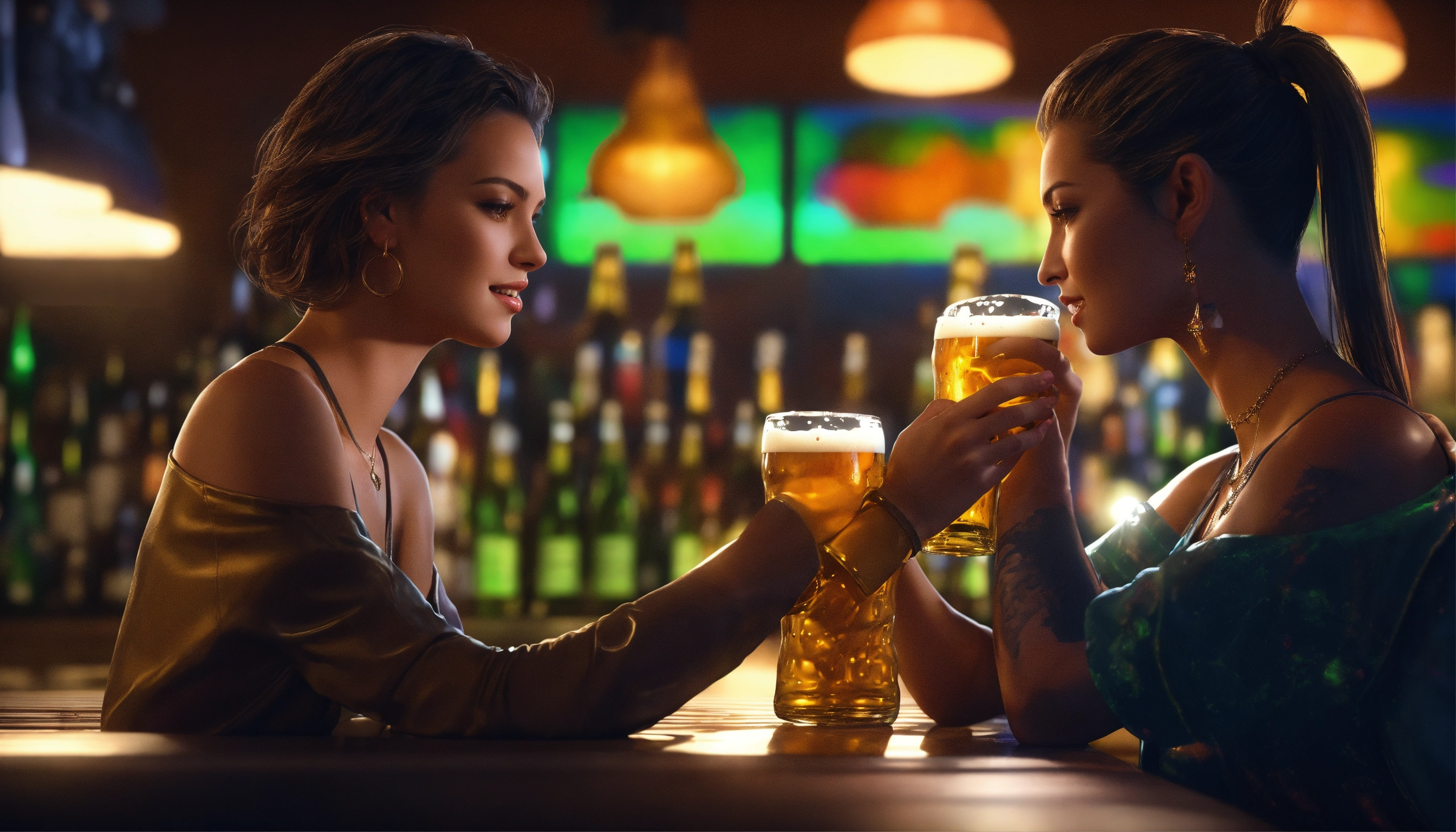 Lexica - TWO fallen in love LESBIAN girls sit at the bar counter, clink ...