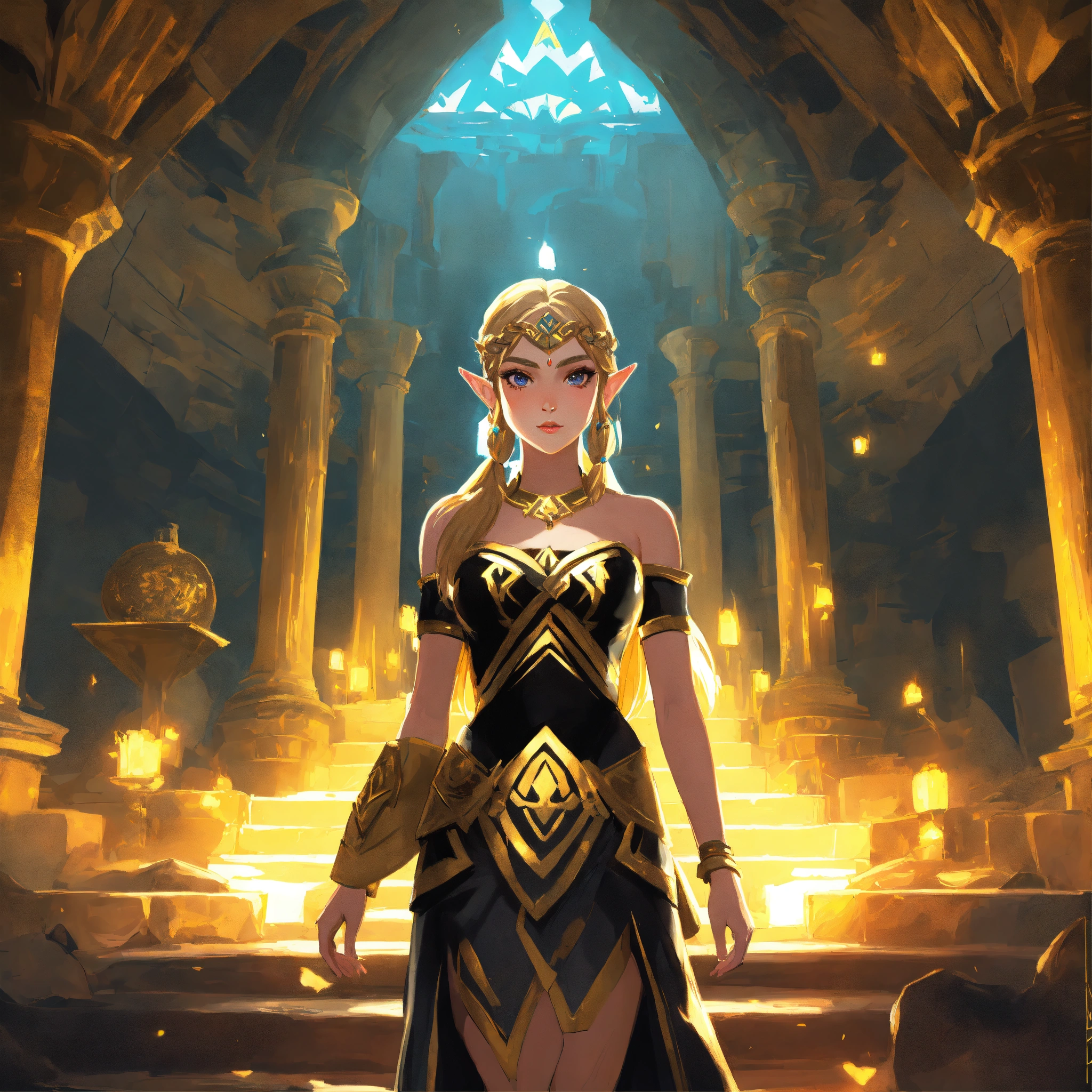 Lexica - Portrait of Zelda in a black and gold dress, stunning ...