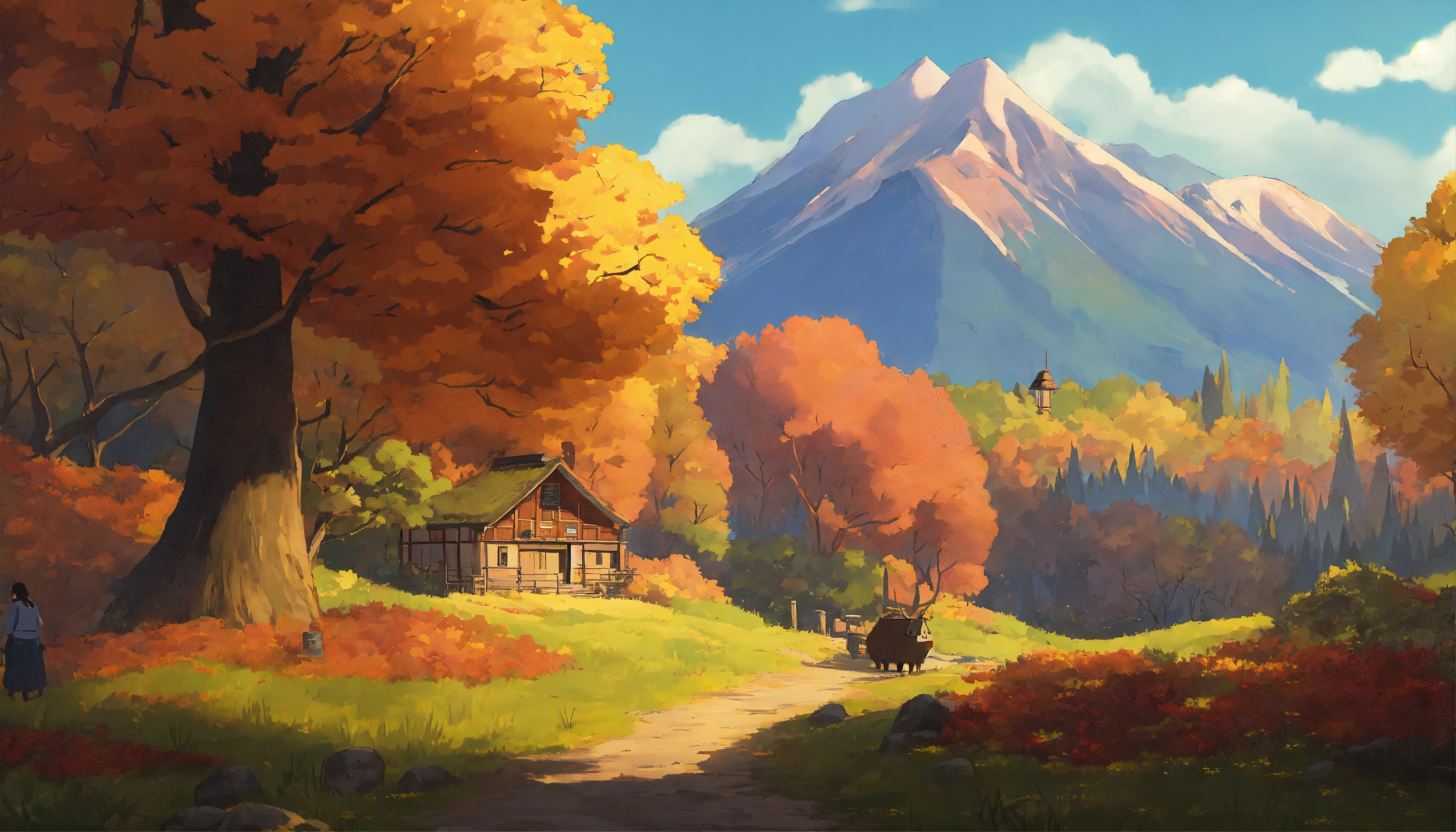 Lexica - A studio ghibli inspired fall landscape with a forest and ...