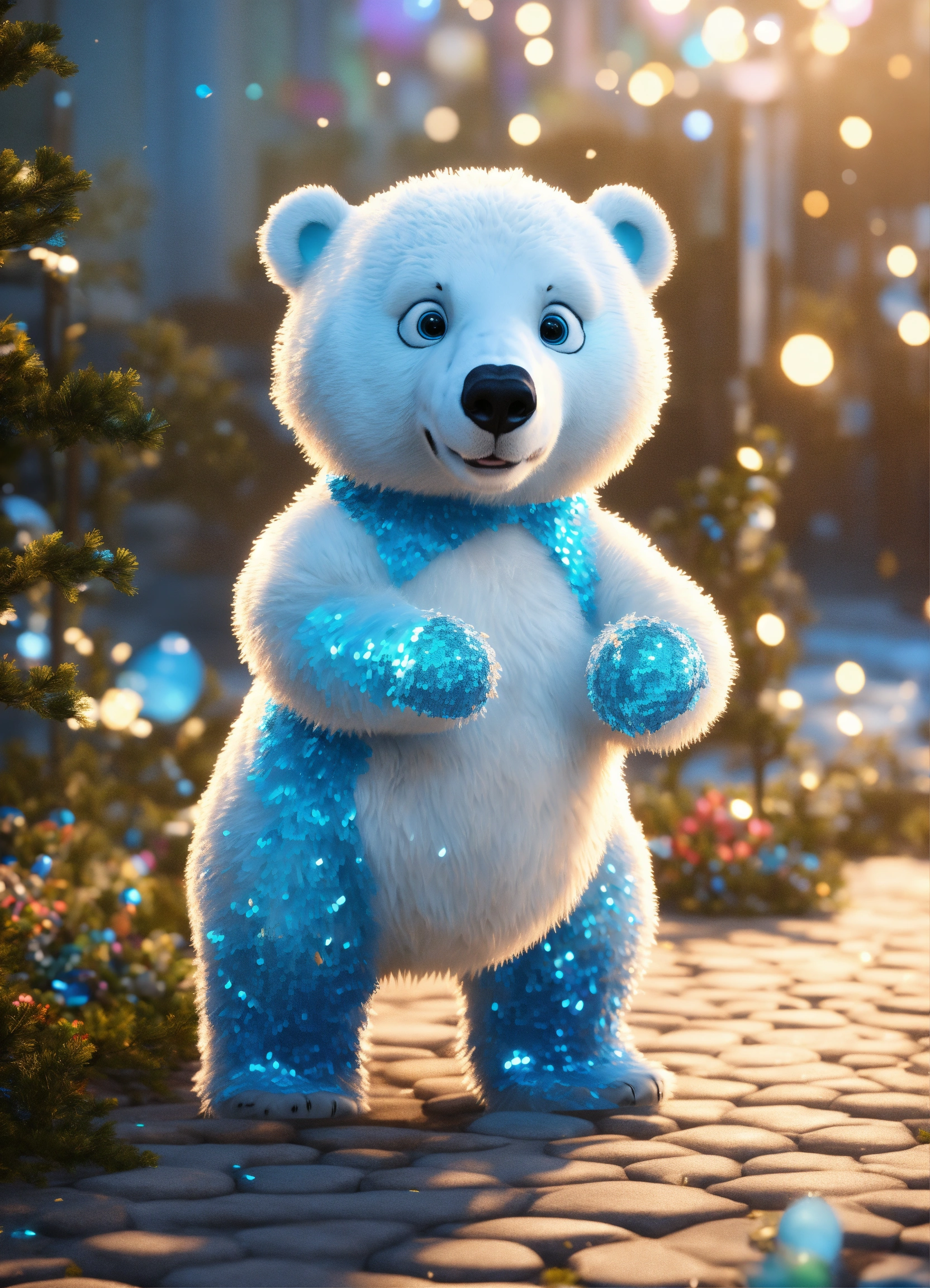 Lexica - Cartoon character a polar bear with sparkling blue eyes, a ...