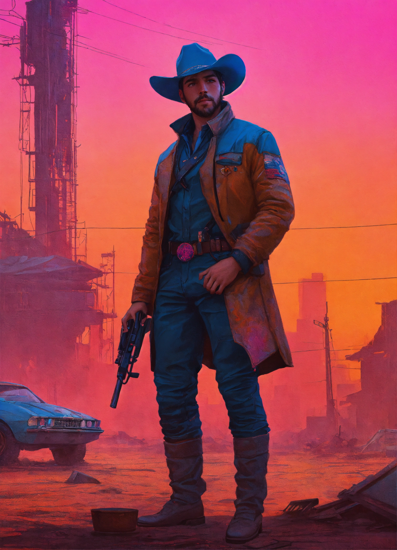 Lexica - A futuristic cowboy wearing a cowboy hat. the scene is set in ...