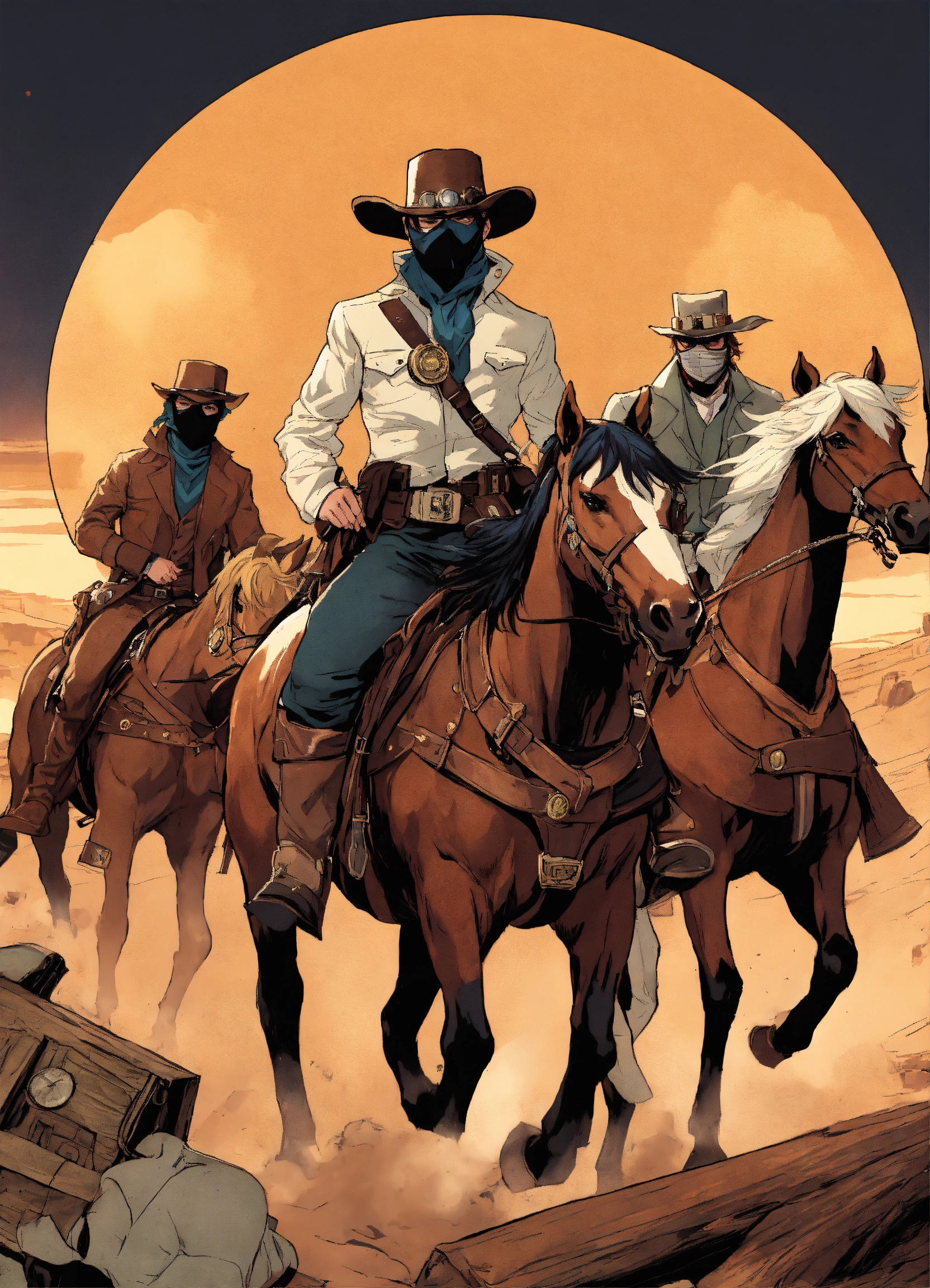 Lexica - 70s anime style white characters in a western setting shootout ...