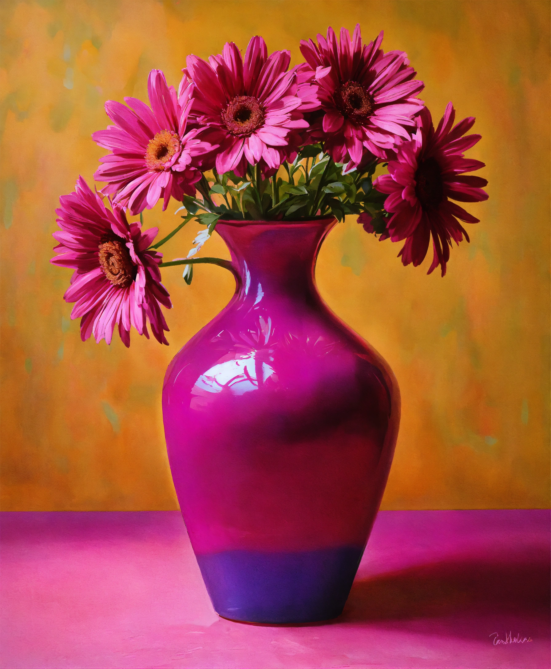 Lexica - Unique and bold vibrant magenta vase, daisies