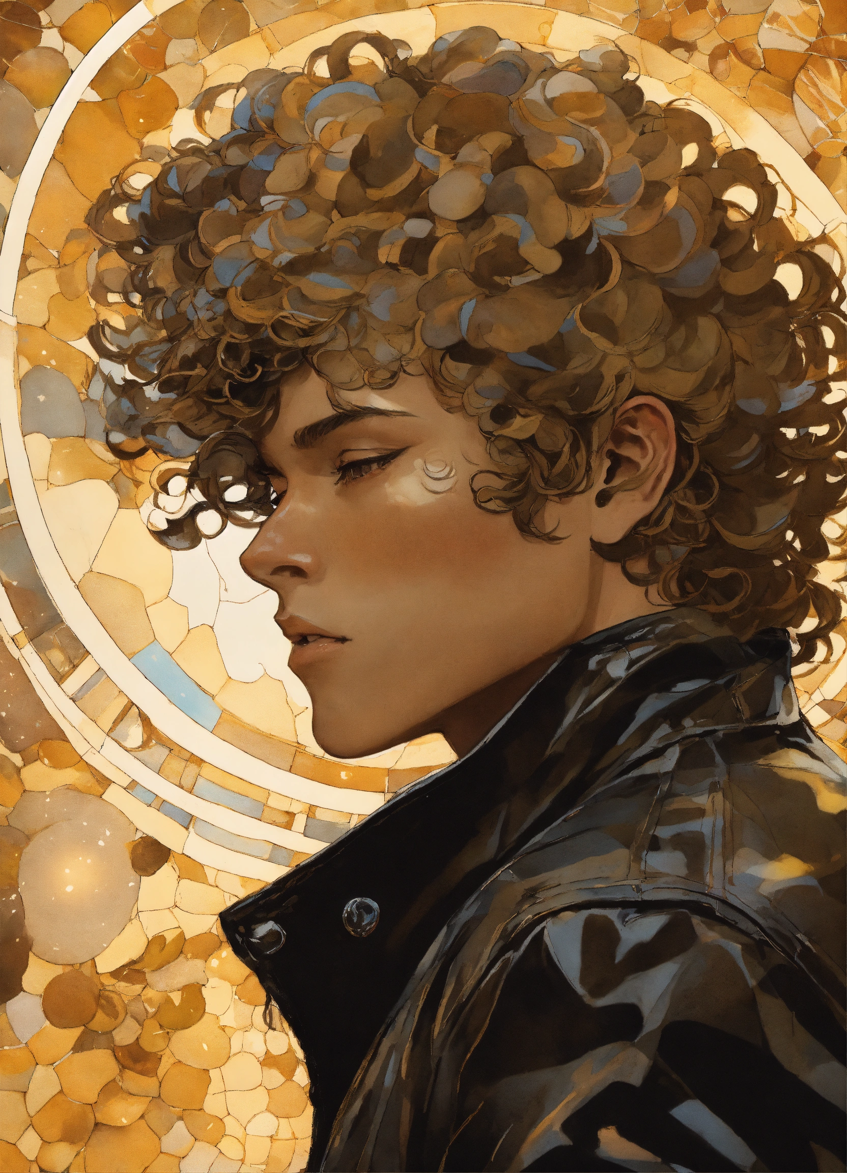 Lexica - A portrait. a Samari curly sandy brown hair in a black leather ...