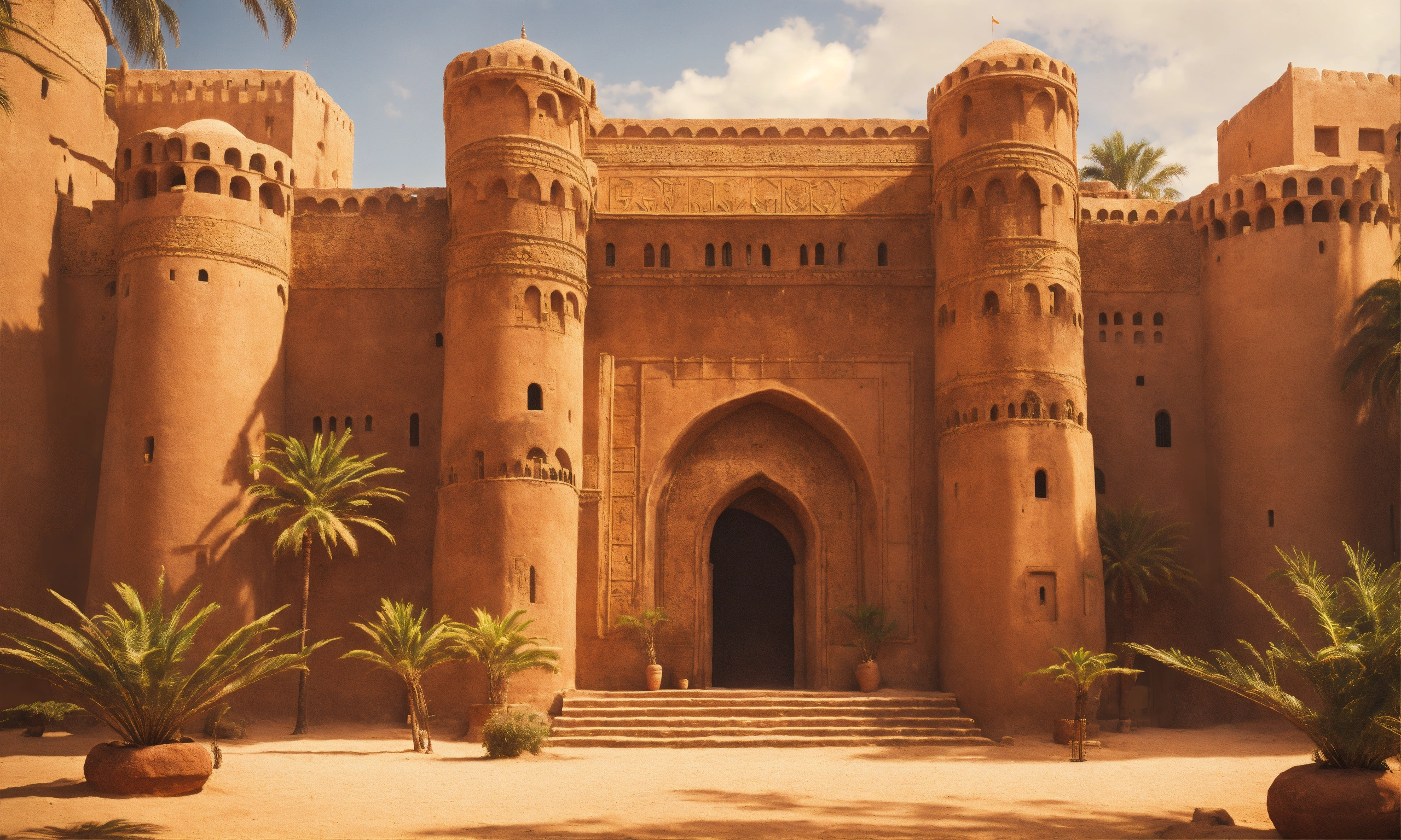Lexica - A saharian castle made into a oasis. Palms all around the ...