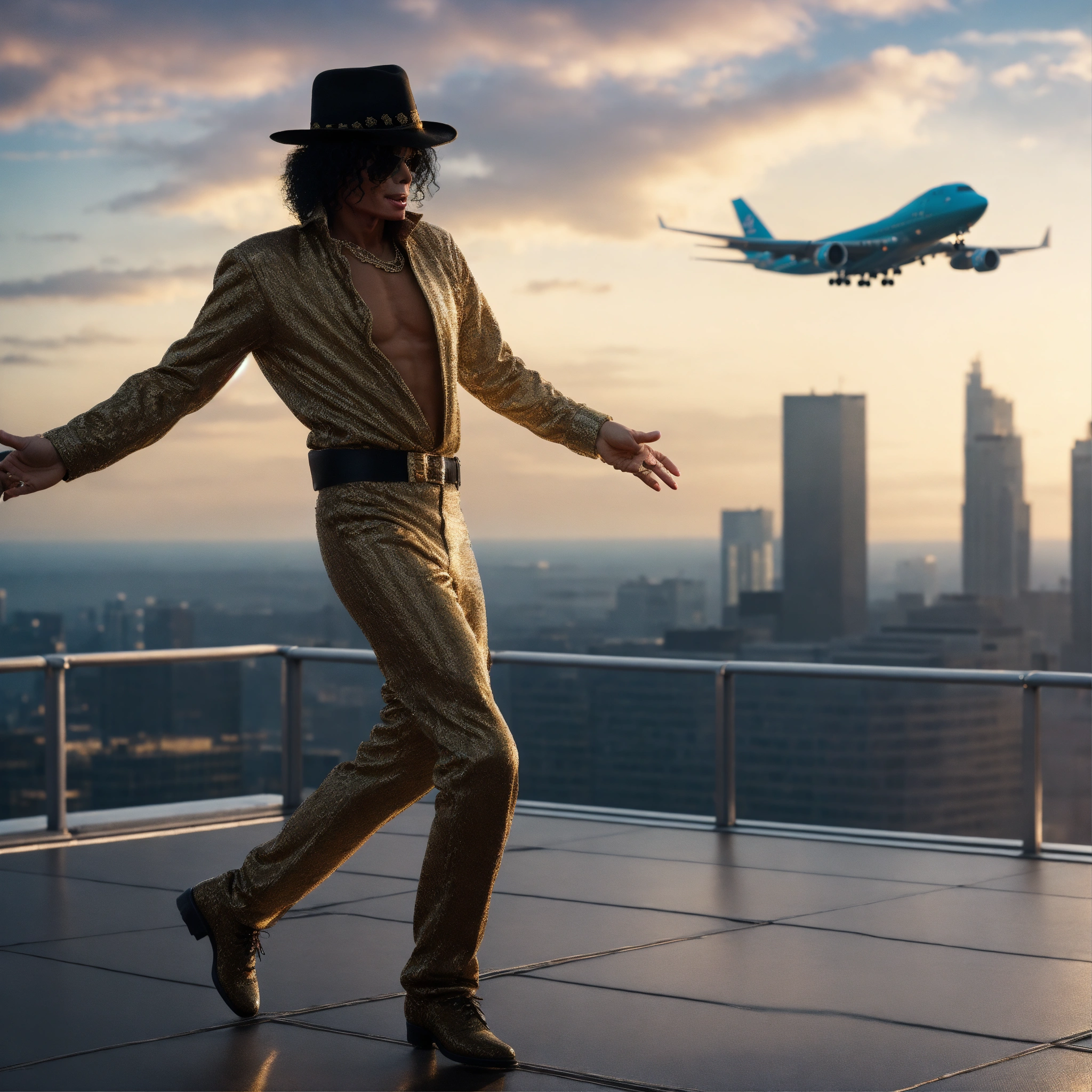 Lexica - Michael Jackson dancing on the roof of a skyscraper, 747 ...
