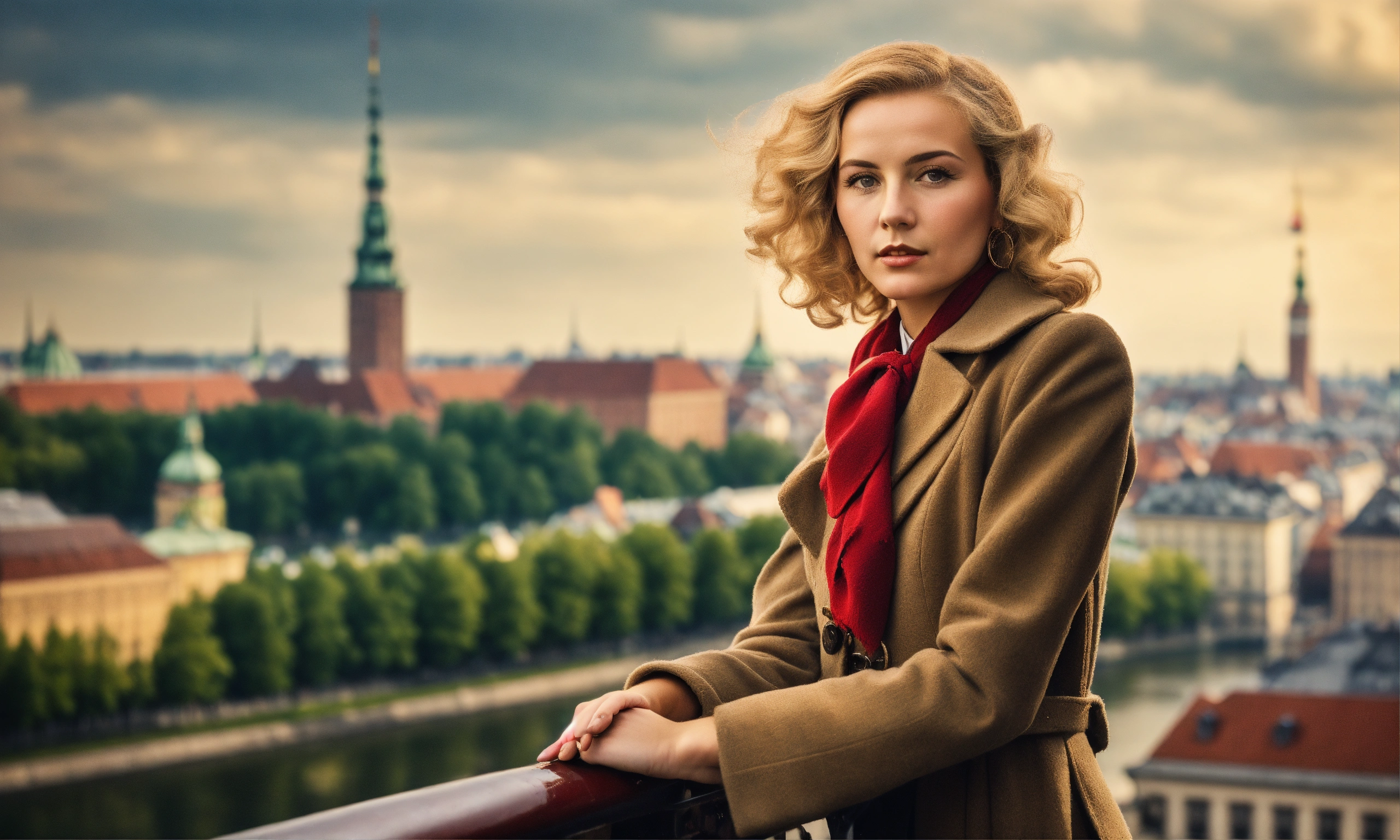 Lexica - Retro warszawa 1920-1930, poland blonde сute woman, on top of a rievier, looks at the ...