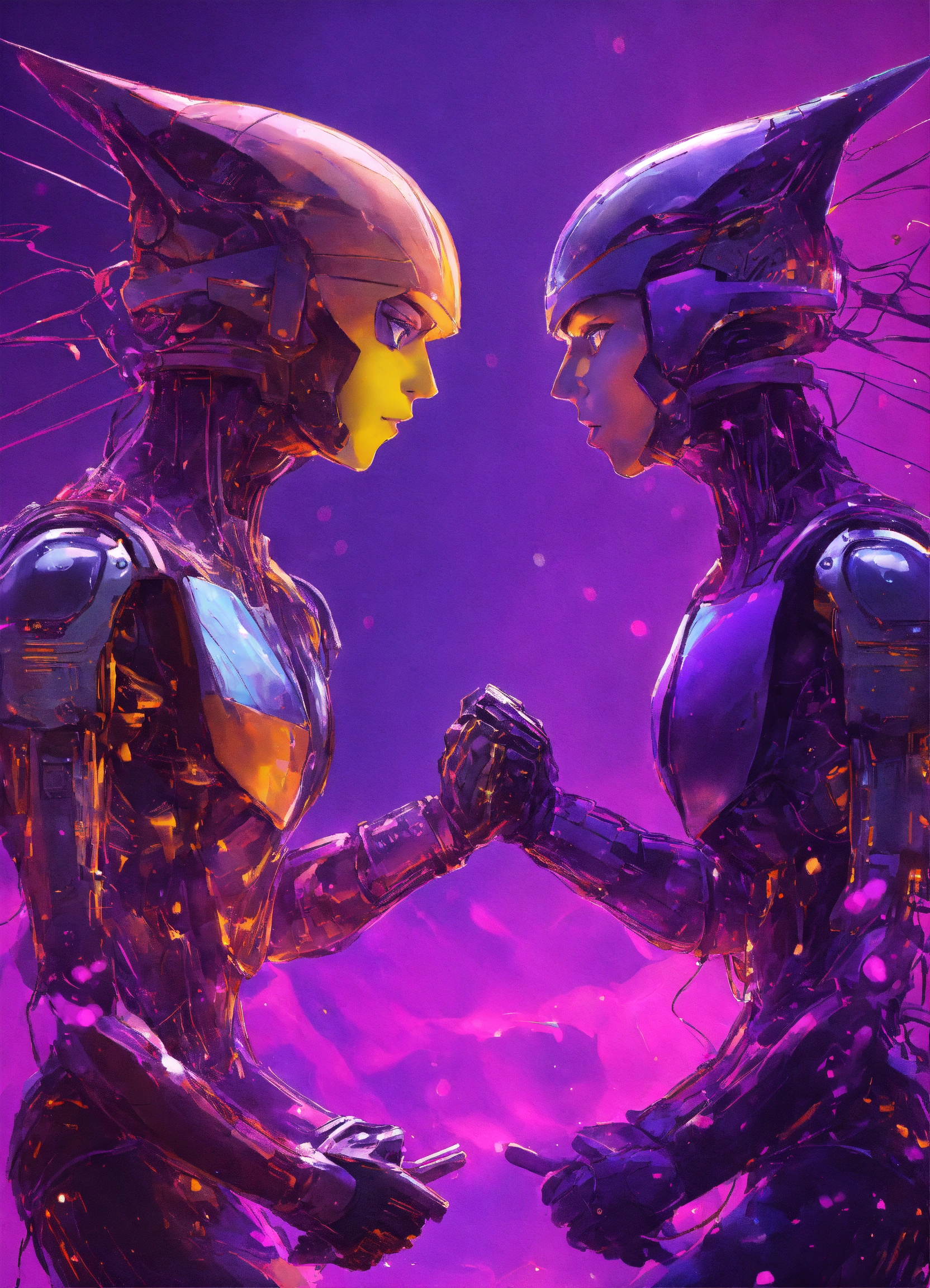 Lexica - Illustration of two cyber creatures looking at each other with ...