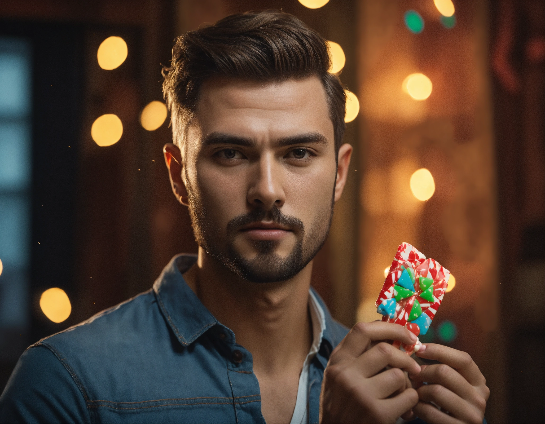 Lexica - A handsome man stands on the set, facing the camera. he is ...