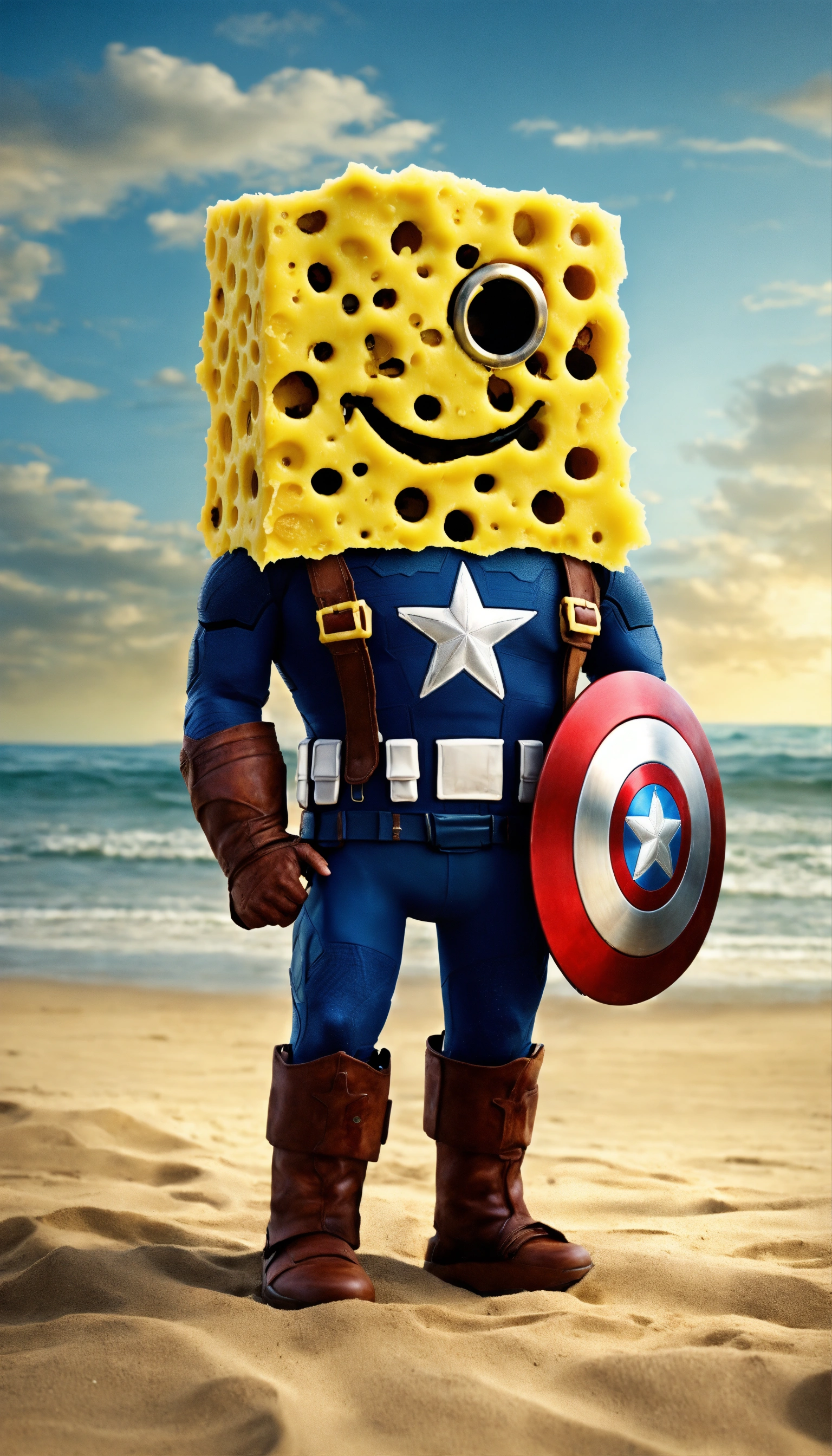 Lexica - Realistic, captain america skinned spongebob, in the beach ...