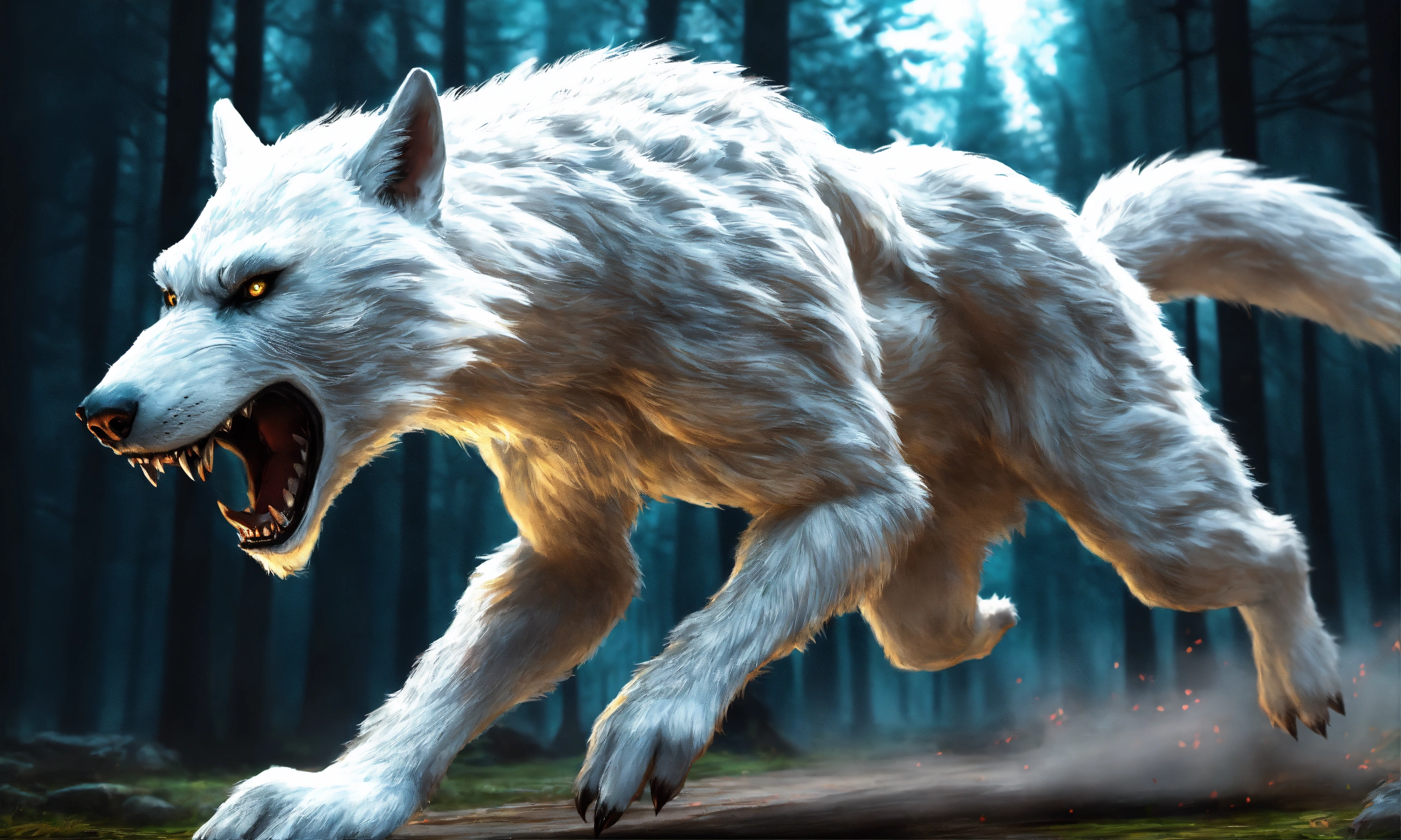 Lexica - Terrifying White WEREWOLF Running In Ultra Realistic Style