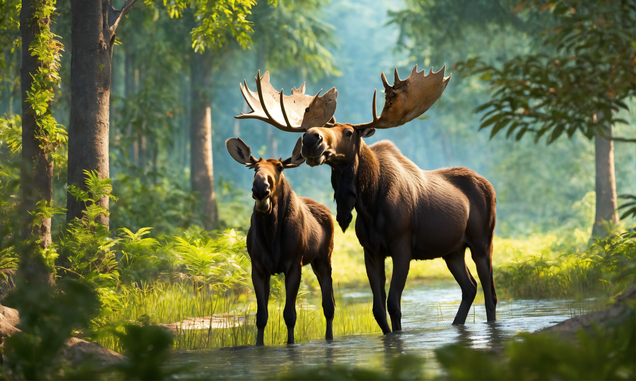 Lexica - A cute 2 moose playing in jungle