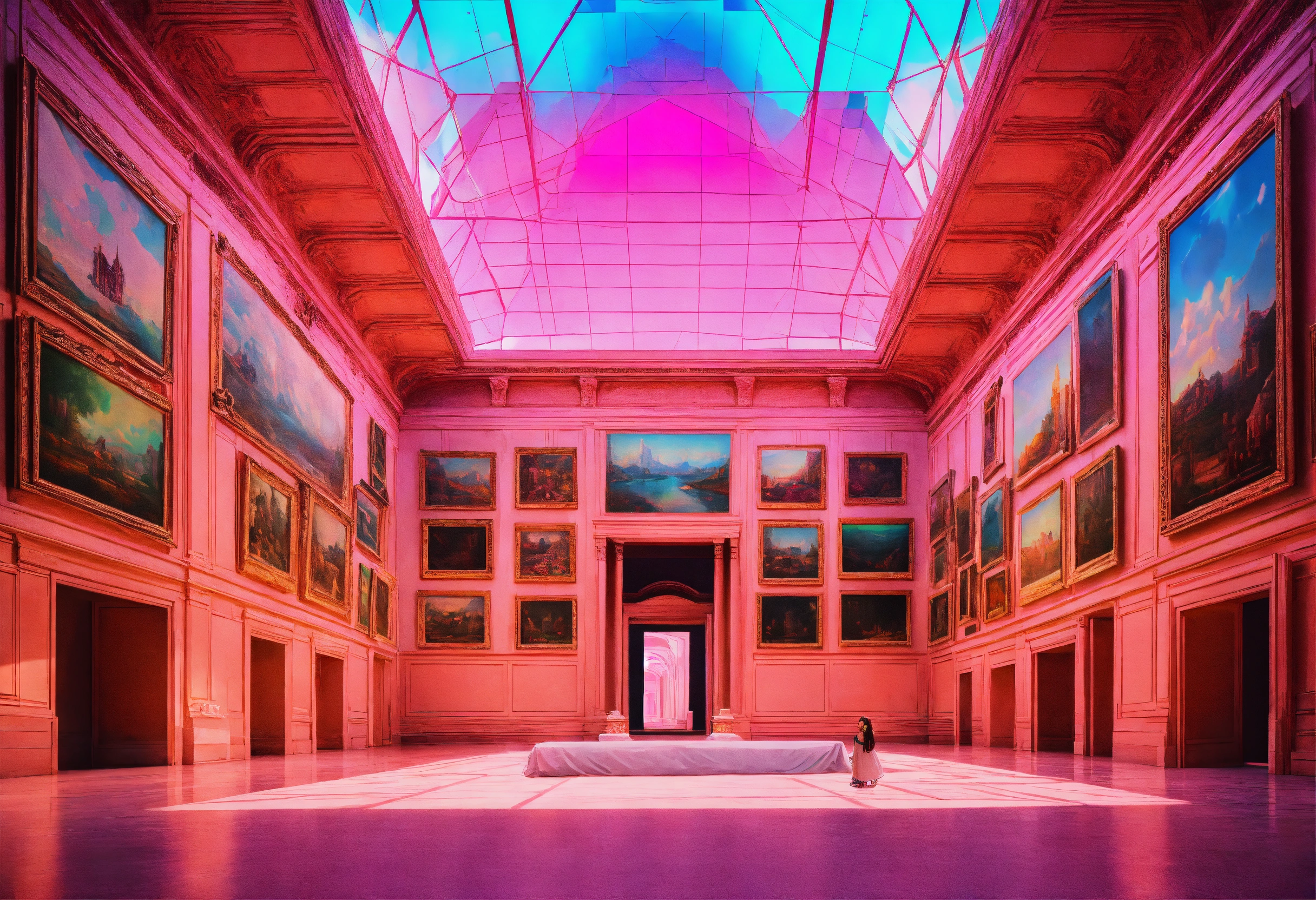 Lexica - Large room at the louvre with massive square painting on the ...