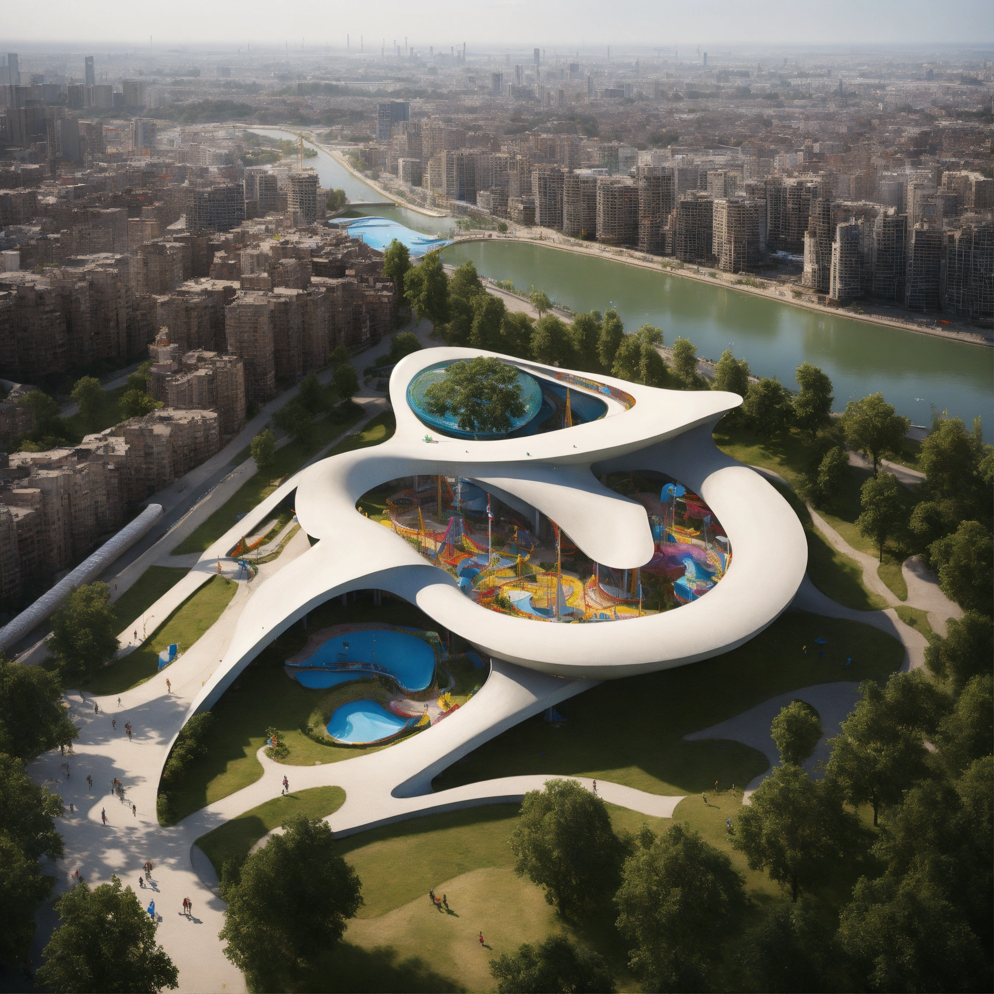 Lexica - Zaha Hadid impressionist concrete amusement park in the city.