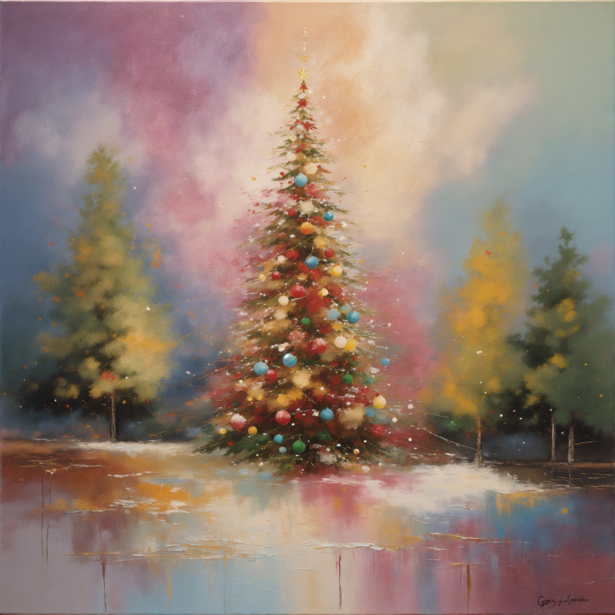 Lexica - Abstract oil painting of Christmas Tree pastel colors splash ...