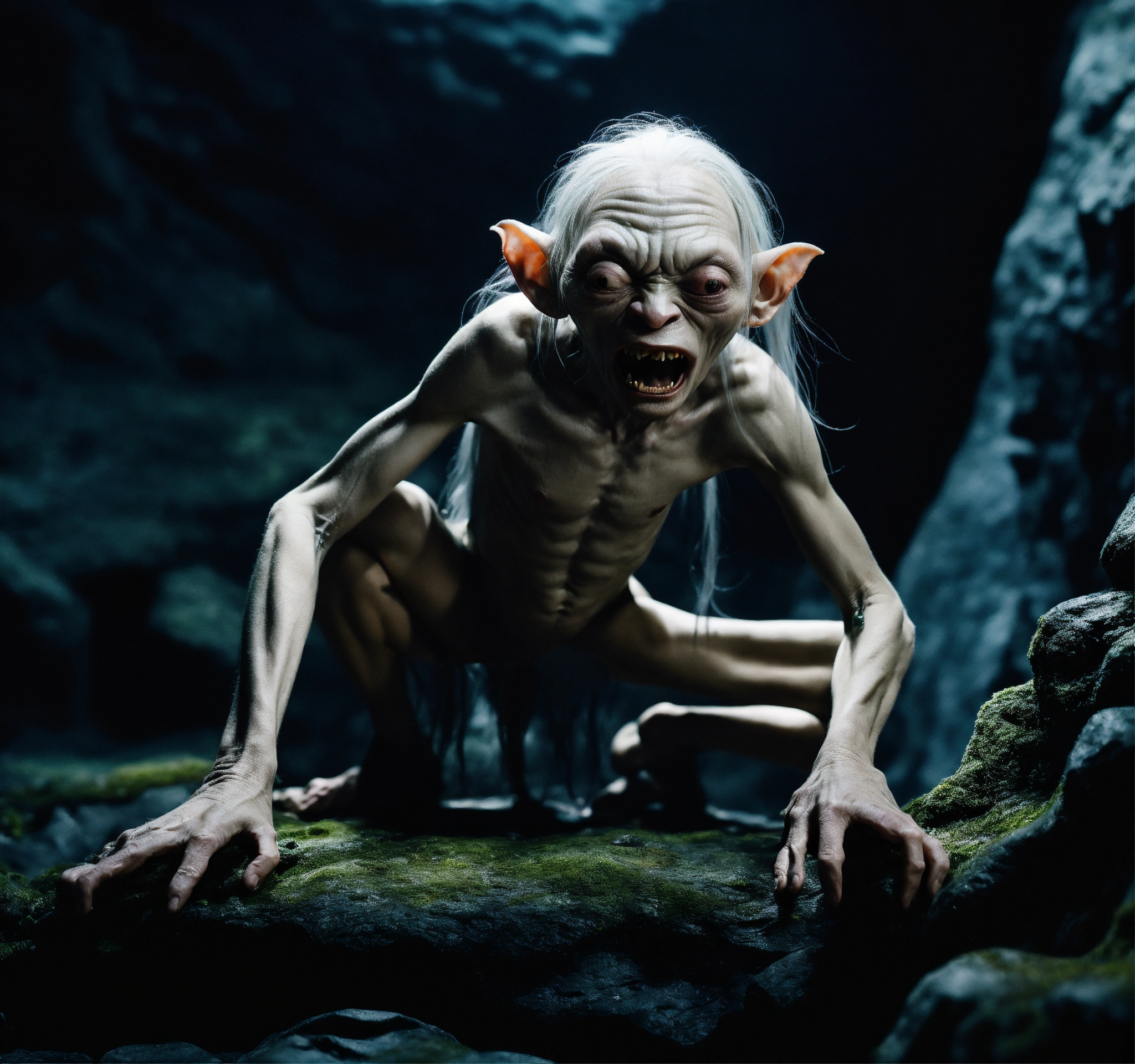 Lexica - An ultrarealsitic dark picture of a Gollum-like creature with ...
