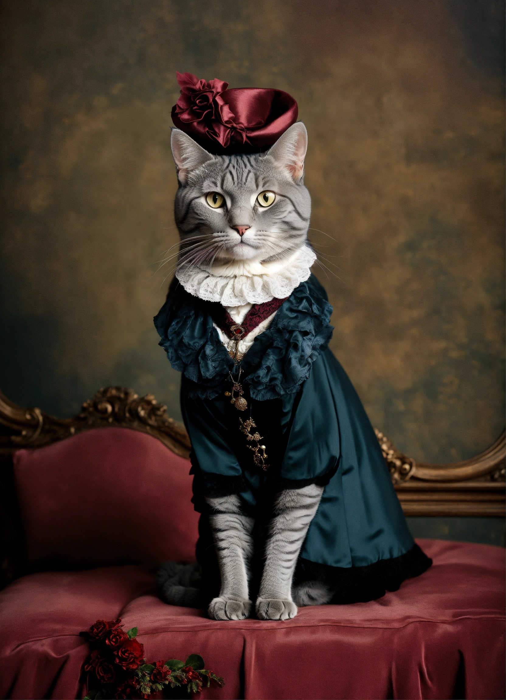 Lexica - Portrait of a Grey Cat in a Victorian outfit