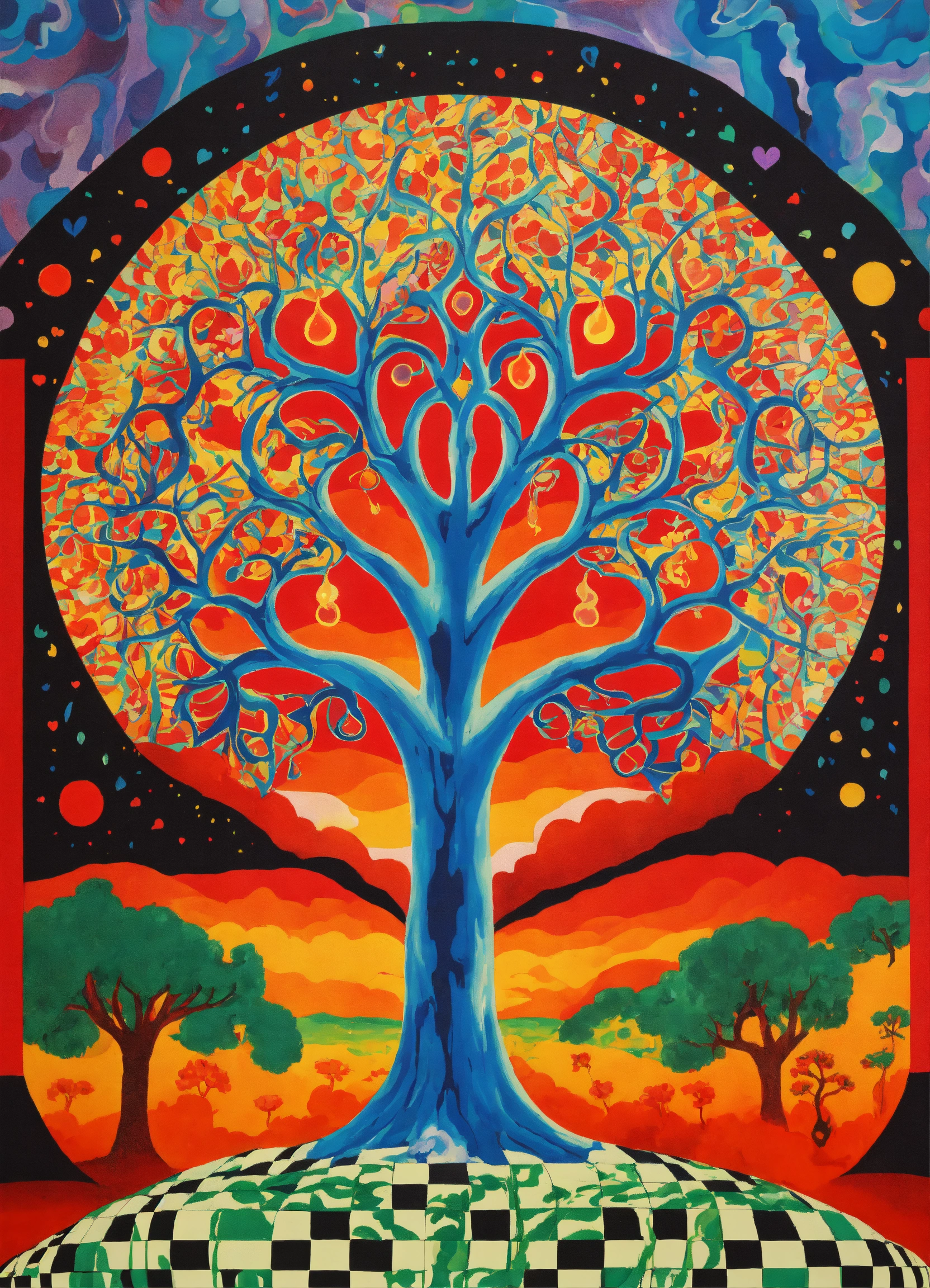 Lexica - Janpanse groovy retro poster ,tree of life merging with love ...