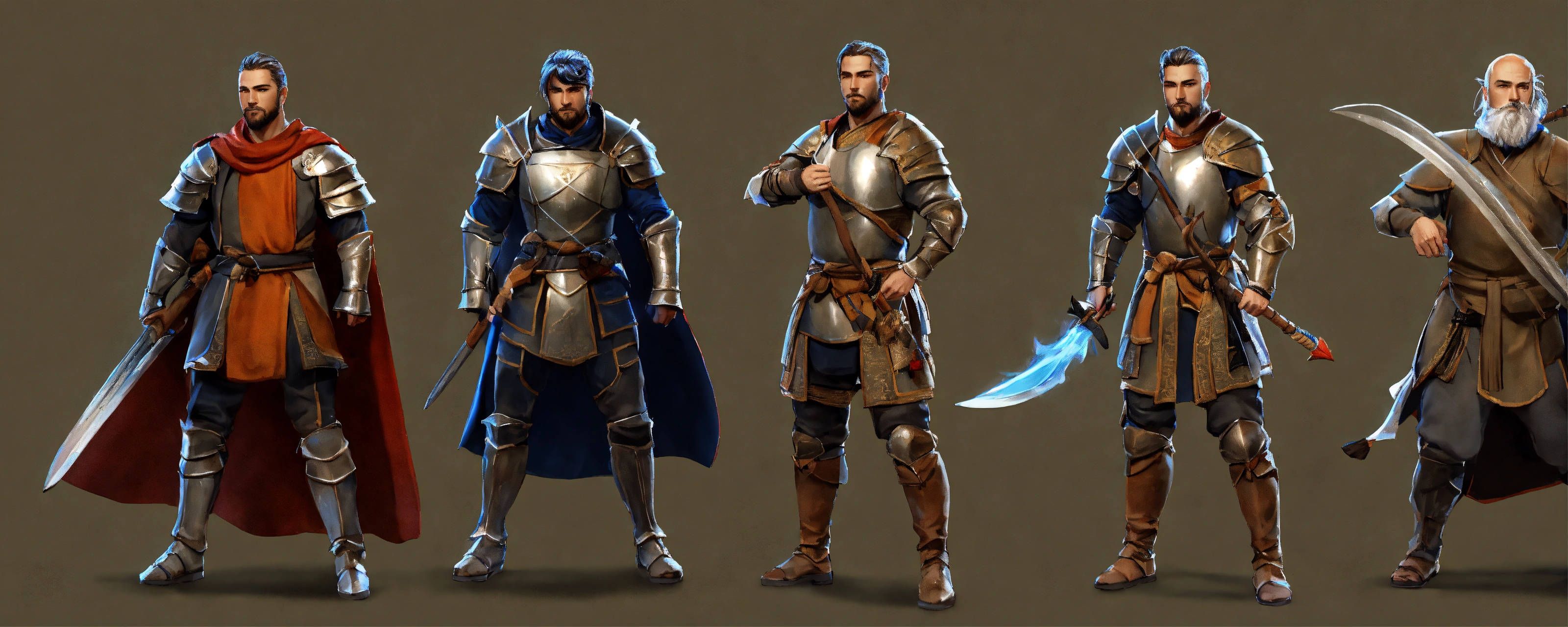 Lexica - 4 realistic full body male figures (mage, knight, archer ...