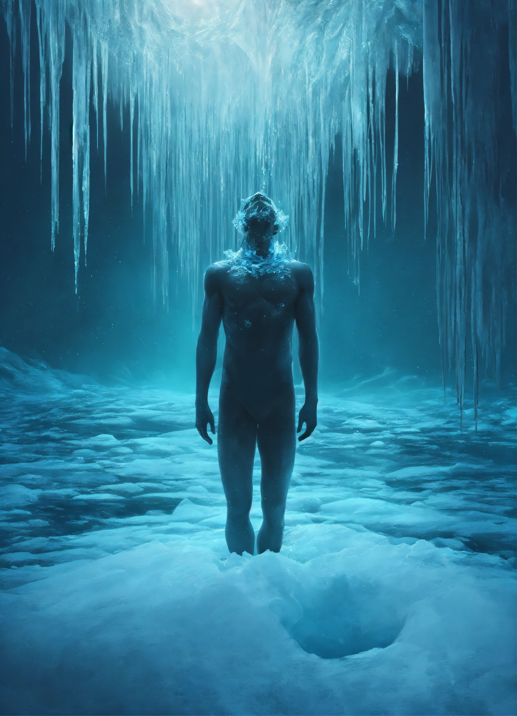Lexica - Man submerged in frozen icde, digital art, cocytus