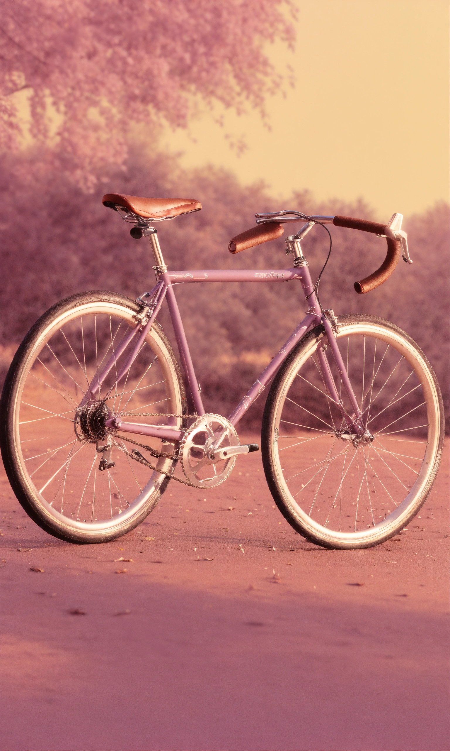 Lexica - 1970s Single speed racer bicycle muted mauve hues low angle 45 ...