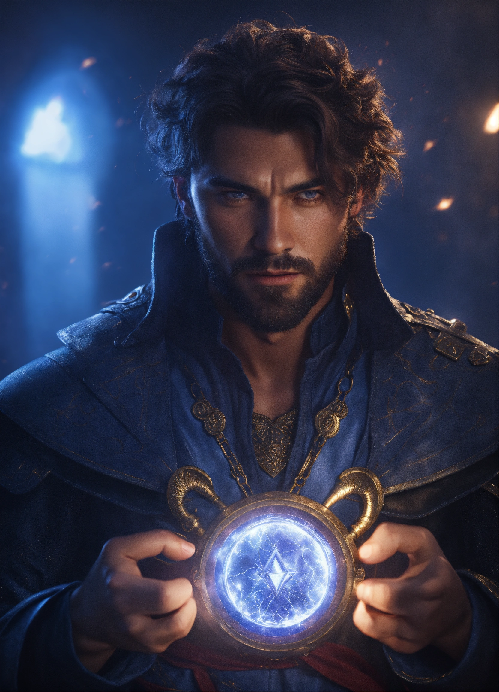 Lexica - A realistic full body portrait of a male magic user, indigo ...