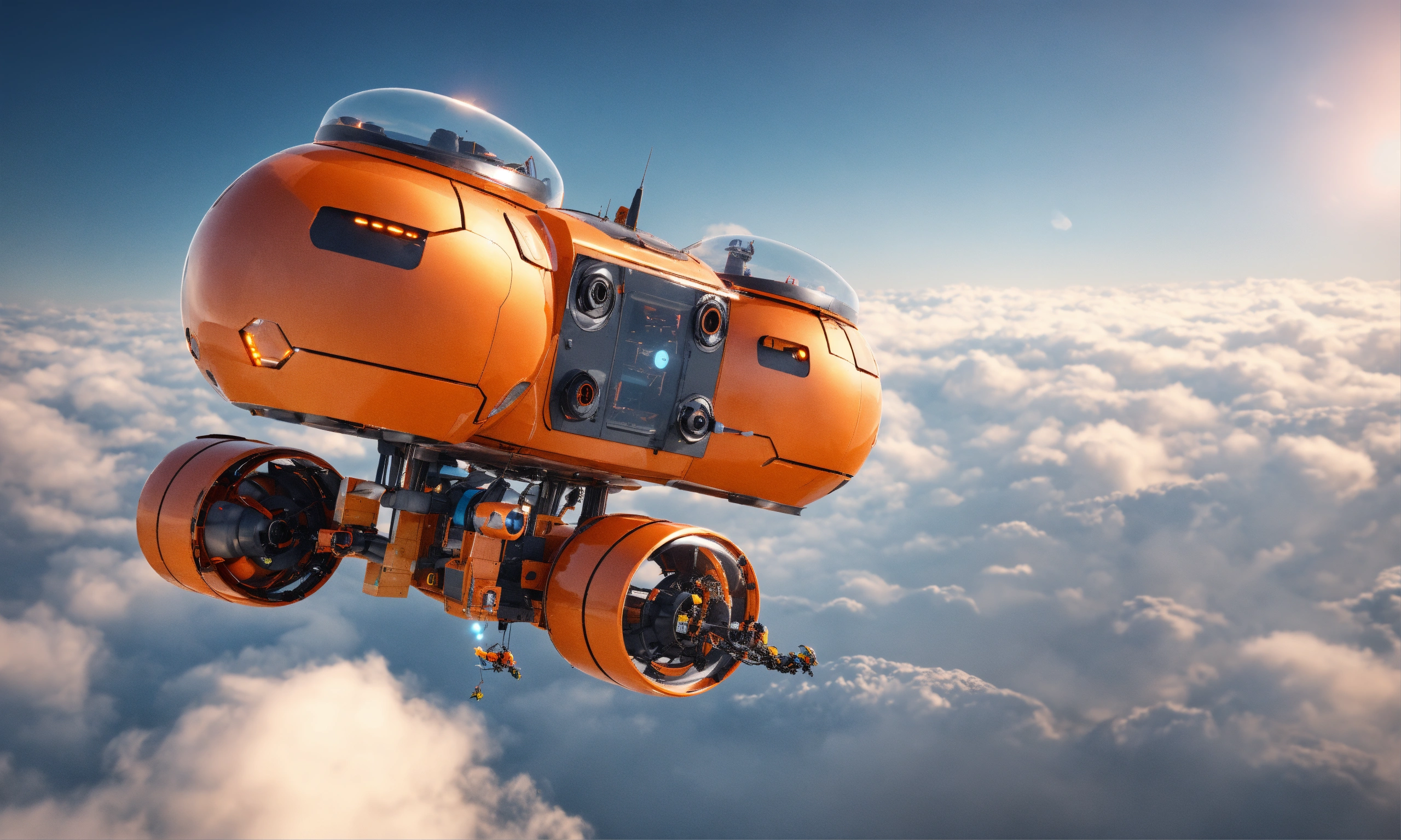Lexica - Tiny construction flying robot, modern, futuristic, orange ...