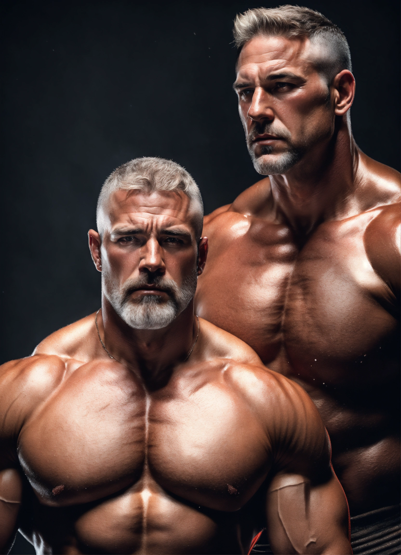 Lexica - Two older sweaty hunky heavyweight alpha men with broad and ...