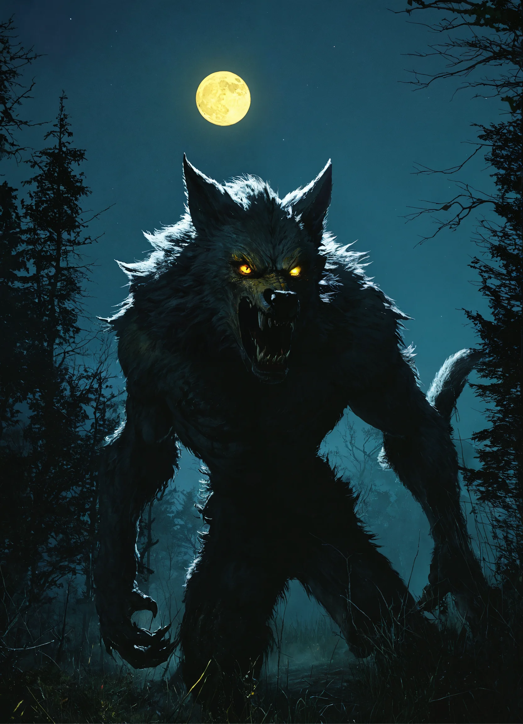 Lexica - Ein bedrohlicher Wehrwolf, gelbe Augen, Zähne fletschend, Auf ...