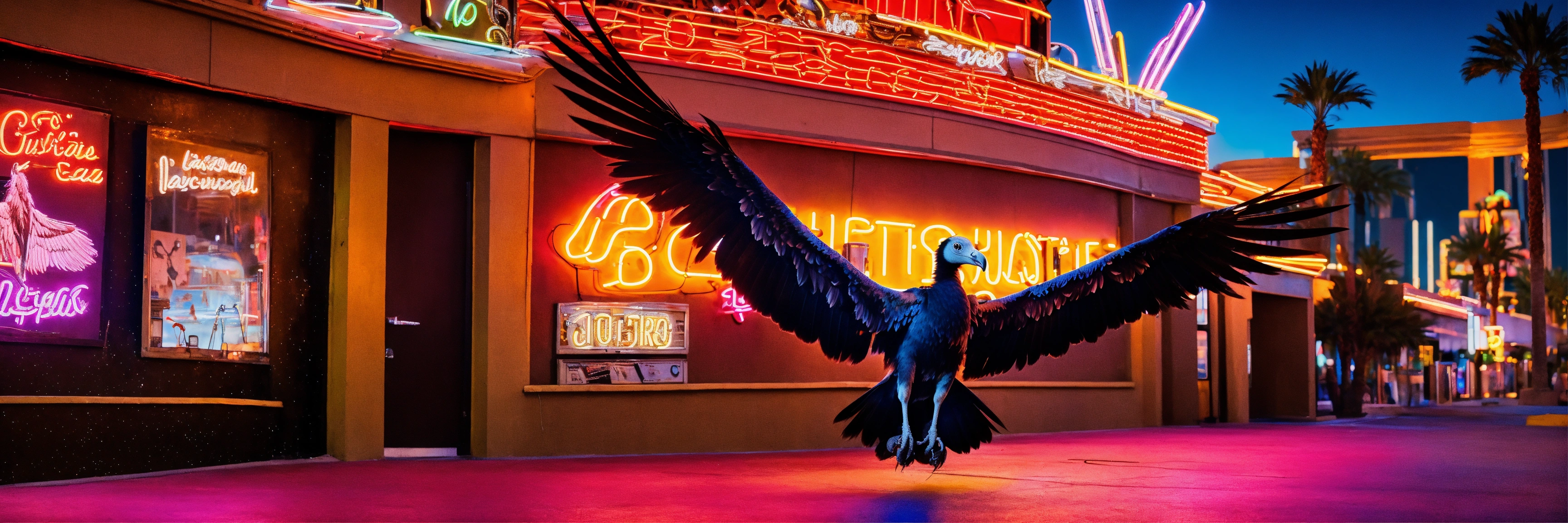 Lexica - Vulture with outstretched wing, neon light sign with Vulture ...