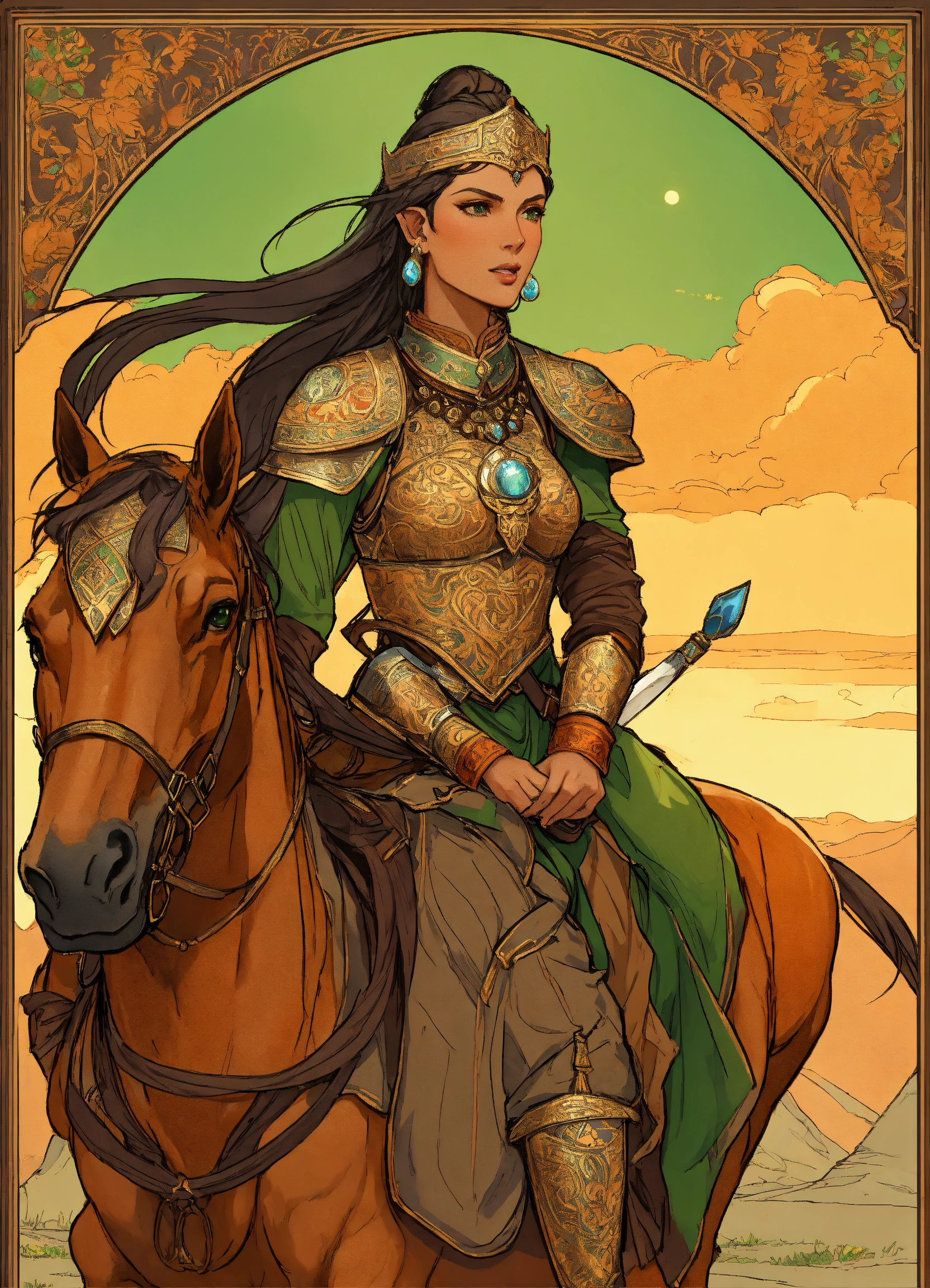 Lexica - Tamerlane female armored warrior elf in medieval style, riding ...