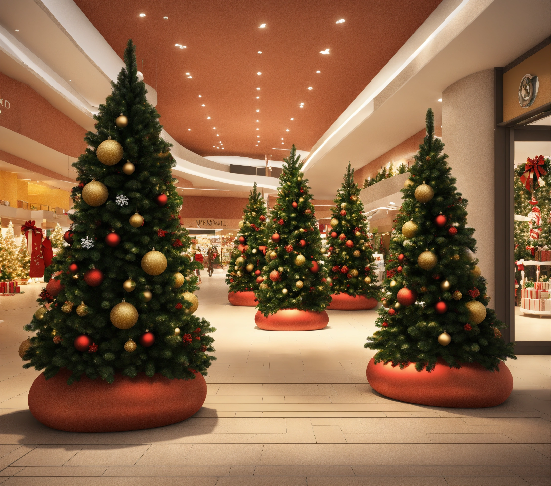 Lexica - Shopping mall corner selling christmas trees, display 4 ...