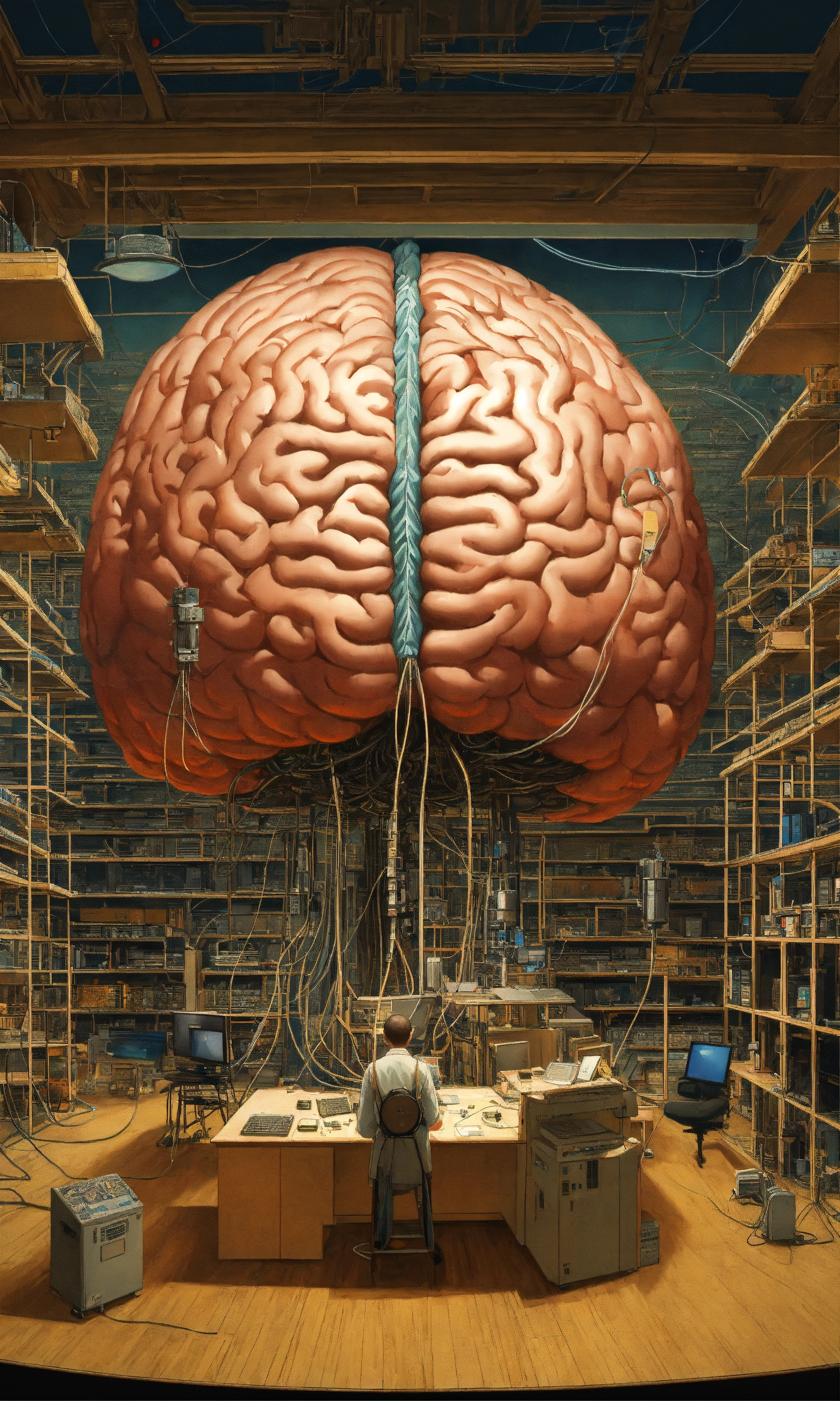 Lexica - In the center of the room, a colossal human brain is ...