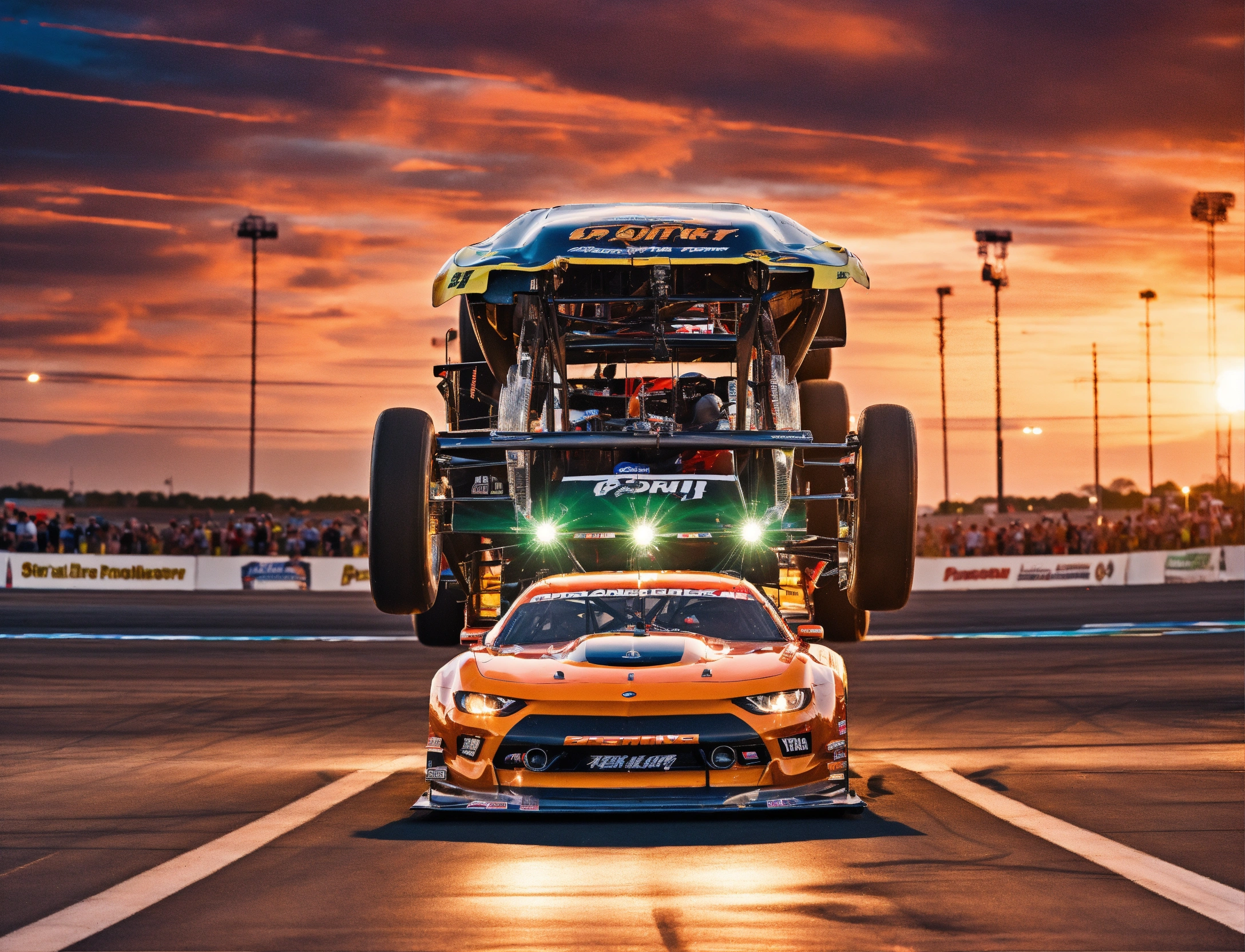 Lexica - Drag race car, dragstrip with start lights, race tower in the ...