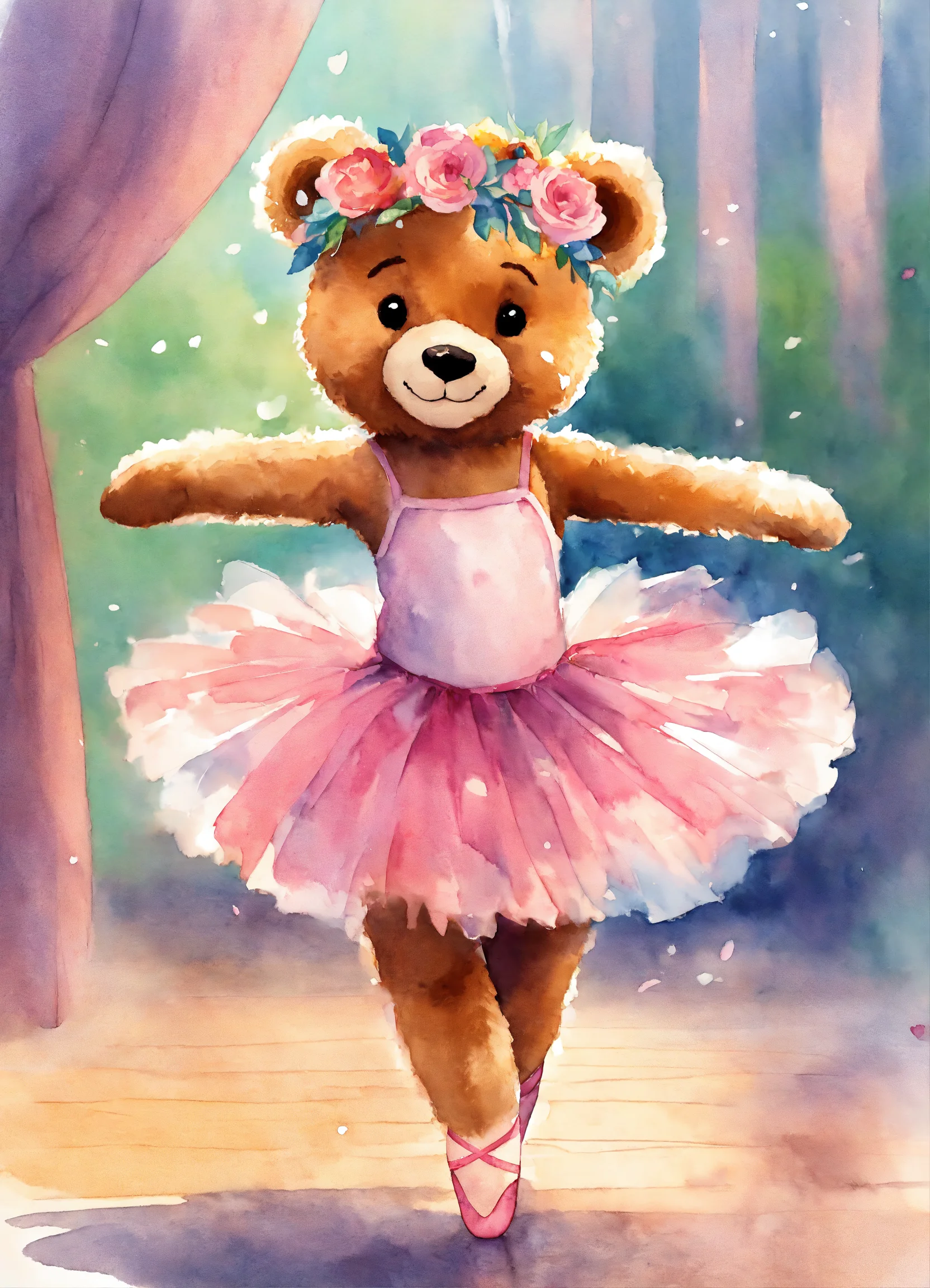 Lexica - Female ballet dancer teddy bear, watercolor, ,pixar animation ...