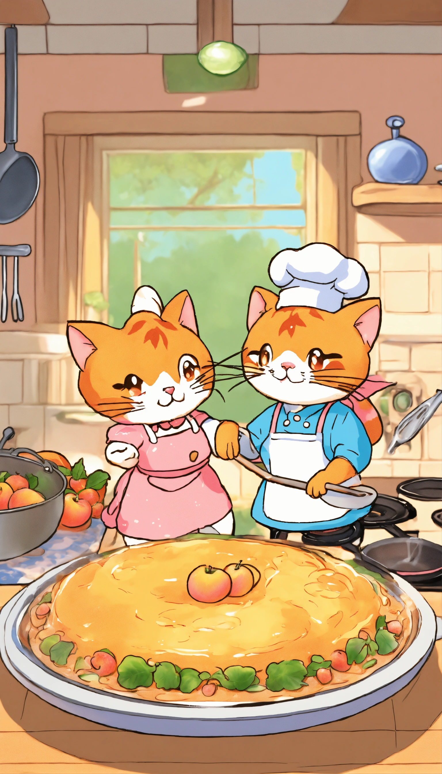 Lexica - Cartoon of peach and goma cat cook together