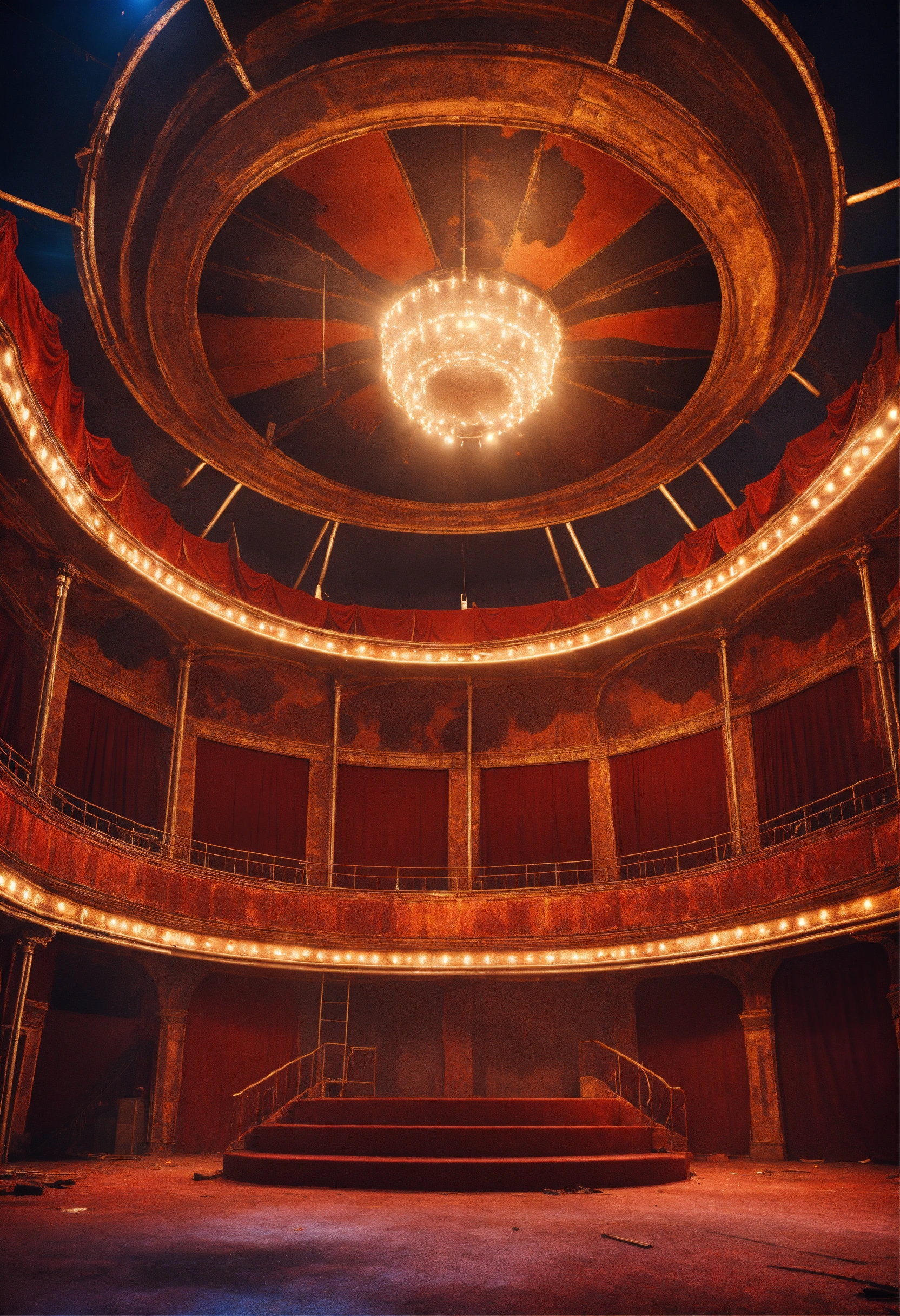 Lexica - A high stage inside an abandoned circus, close up, edgy art ...