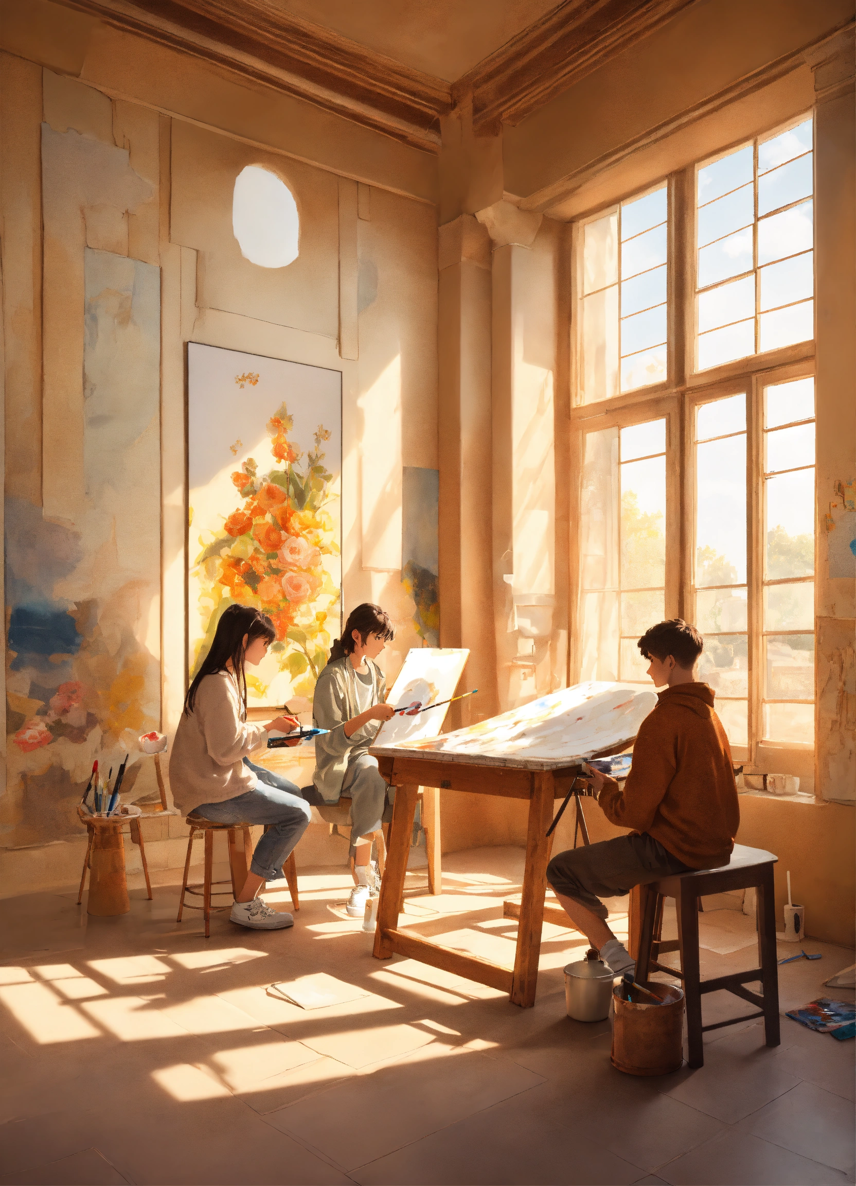 Lexica - An 18-year-old girl is painting a still life with plaster in a ...