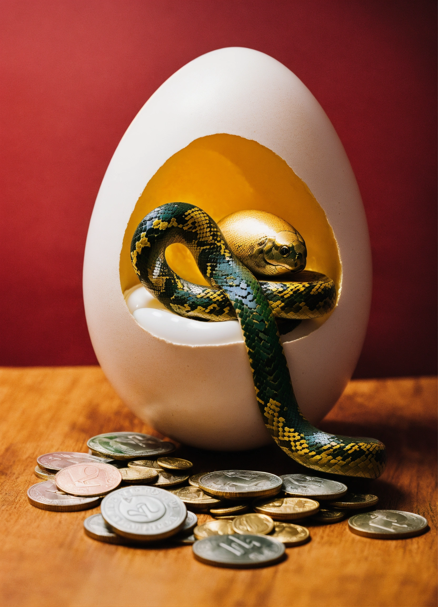 Lexica - Snake wrapped around egg with money on the floor