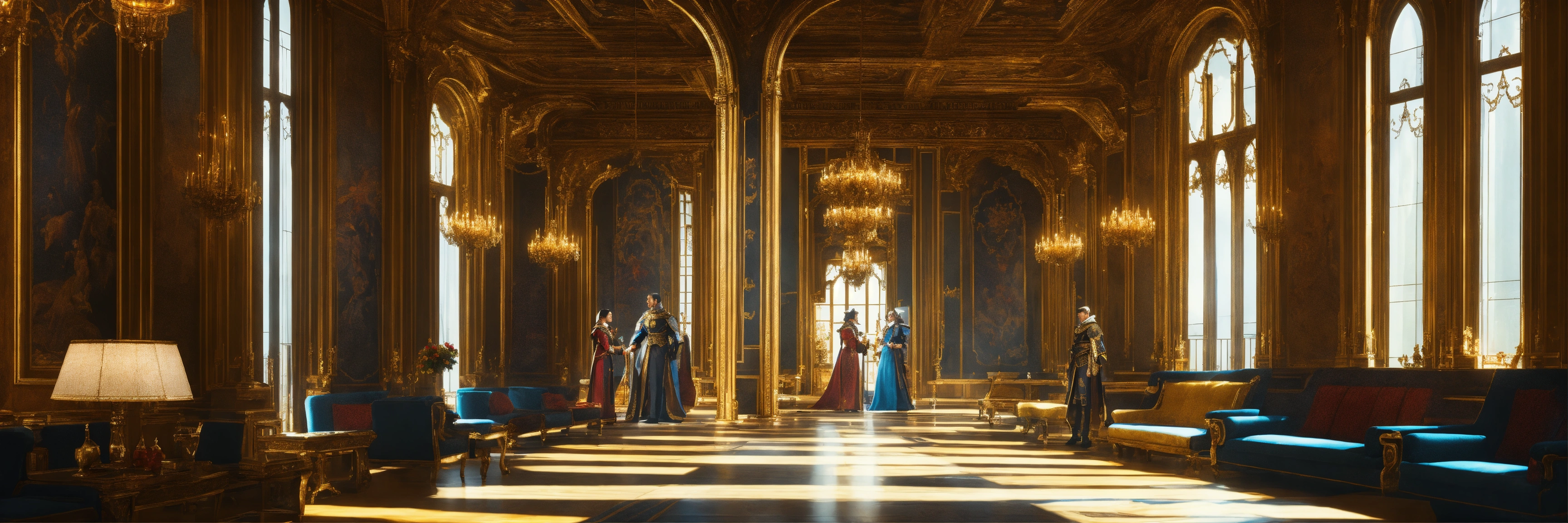 Lexica - Futuristic nobles conspire together in a noble hall