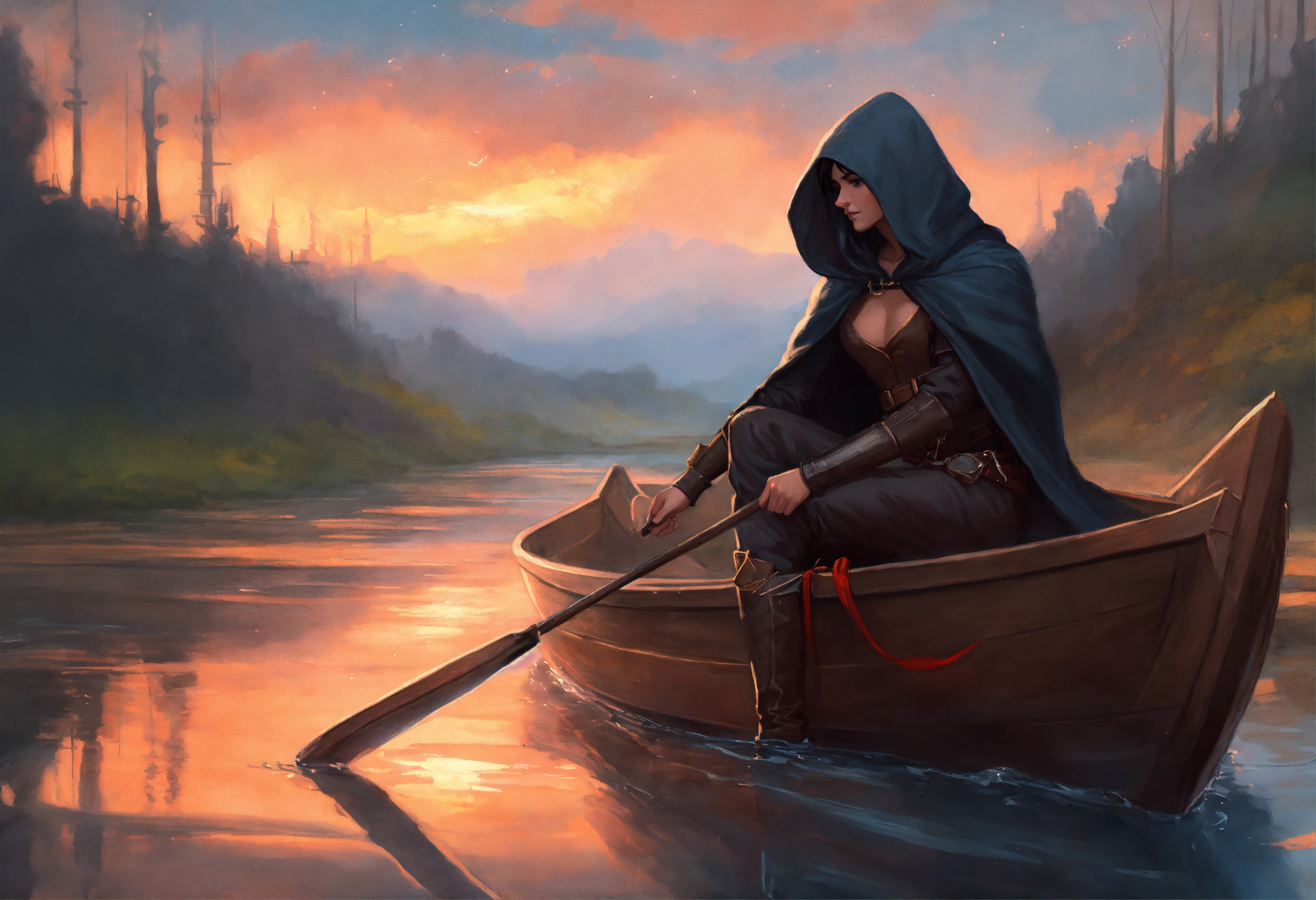 Lexica - Fantasy Painting, black haired, medieval Smuggler in hooded ...