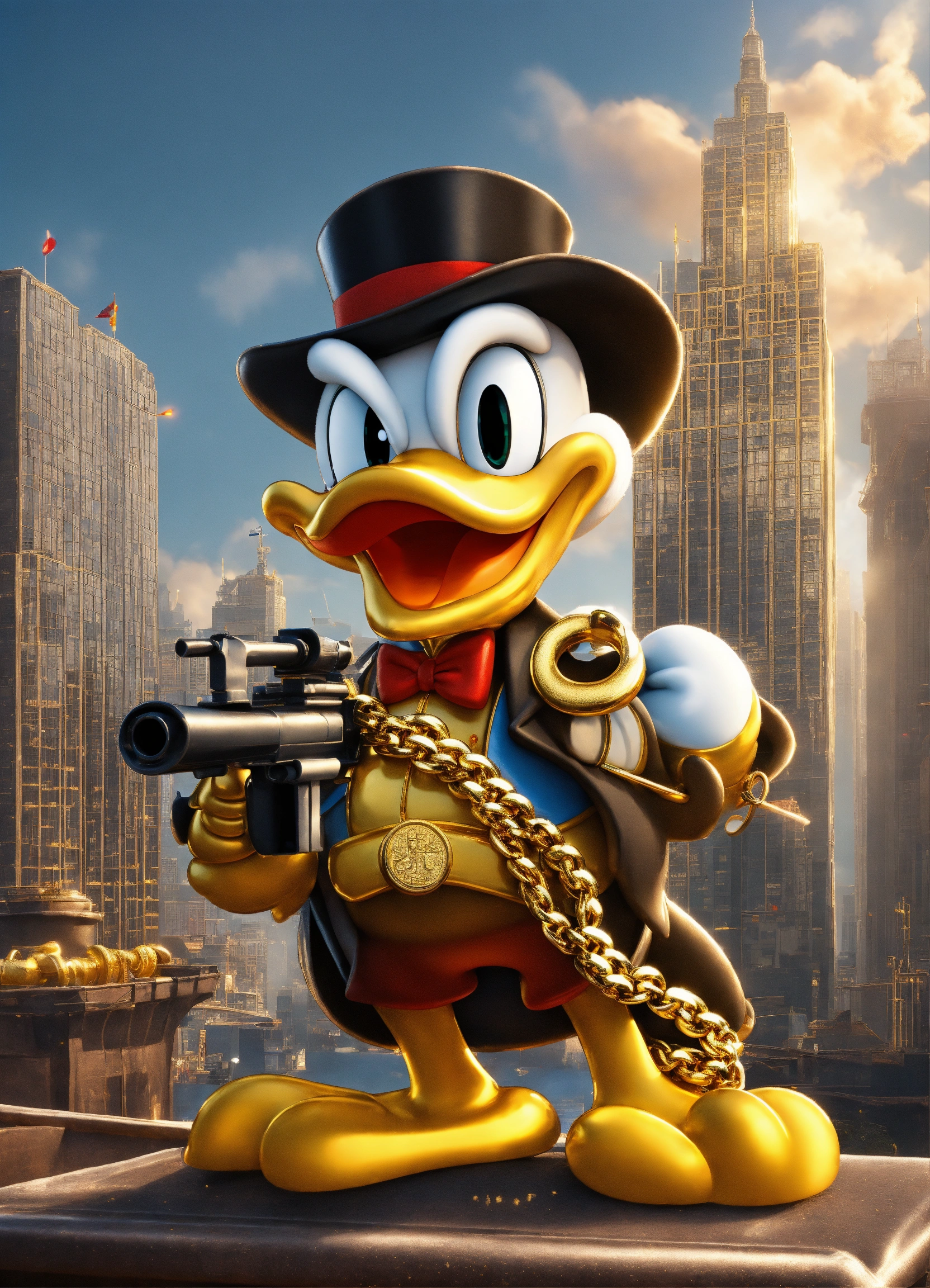 Lexica - Scrooge McDuck with gold chains on bling grill big guns in ...
